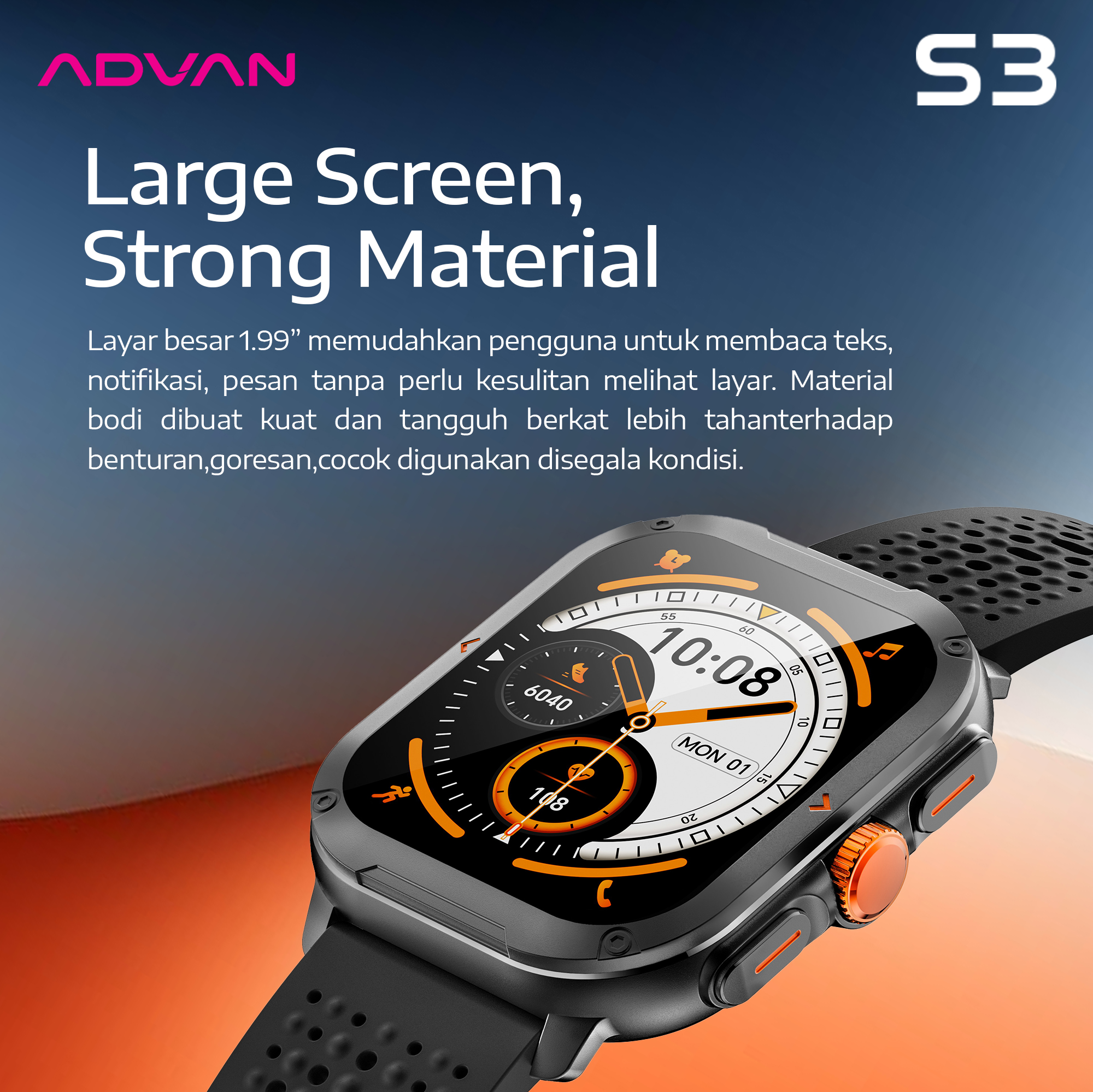 Jual [NEW LAUNCH] ADVAN Smartwatch S3 | 1.99" Inch Display | Zinc+ ...