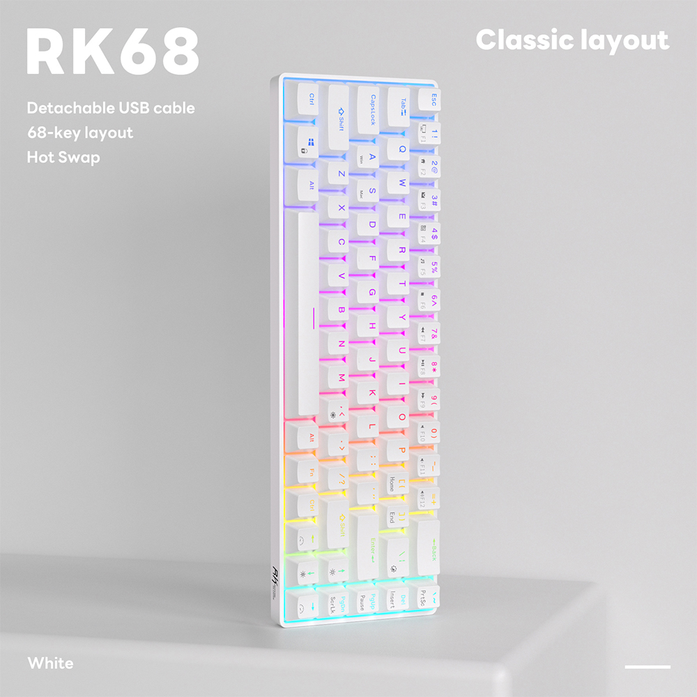 Jual RK Royal Kludge RK68 RGB White 68 Keys Wired keyboard | Shopee Indonesia