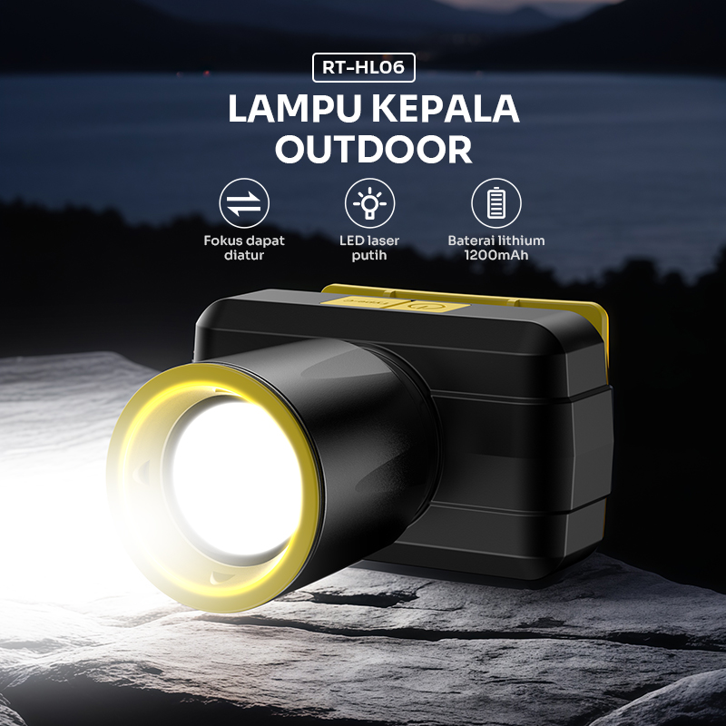 Jual ROBOT Headlamp Lampu Kepala 140 LM LED 1200mAh Emergency Rechargeable Headlight Senter ...