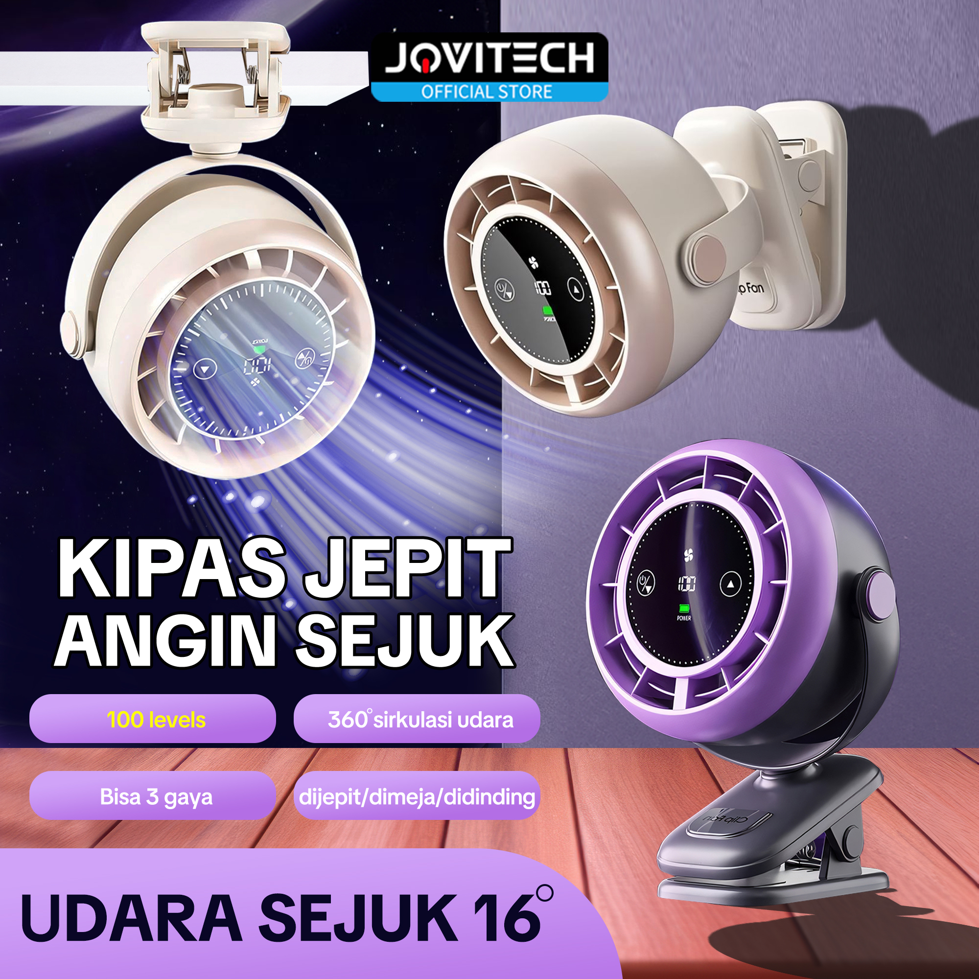 Jual (TREND KIPAS JEPIT) Jovitech FN36 Kipas Angin Strong Wind 100 Gear Jepit Meja Usb Mini Fan ...