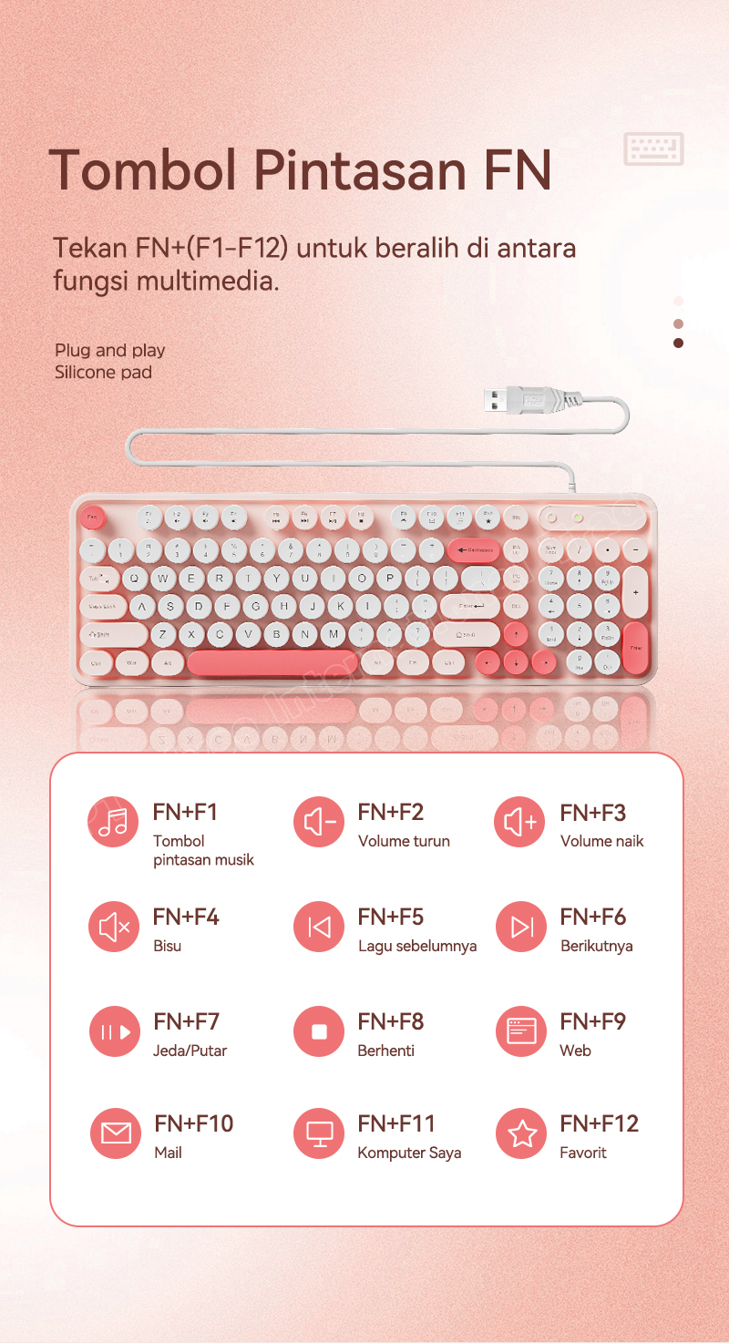 Jual OLYPS Keyboard Kabel USB Tuts Bulat 98 Keys With FN Multimedia Key ...