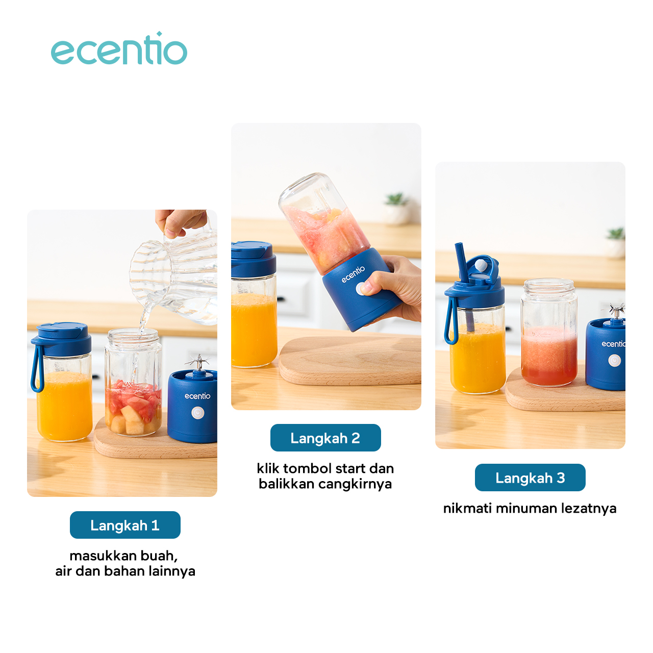 Jual ecentio Mini Juicer Portable Blender 10 Mata Pisau Stainless 3 botol 380ml+380ml+380ml Food ...