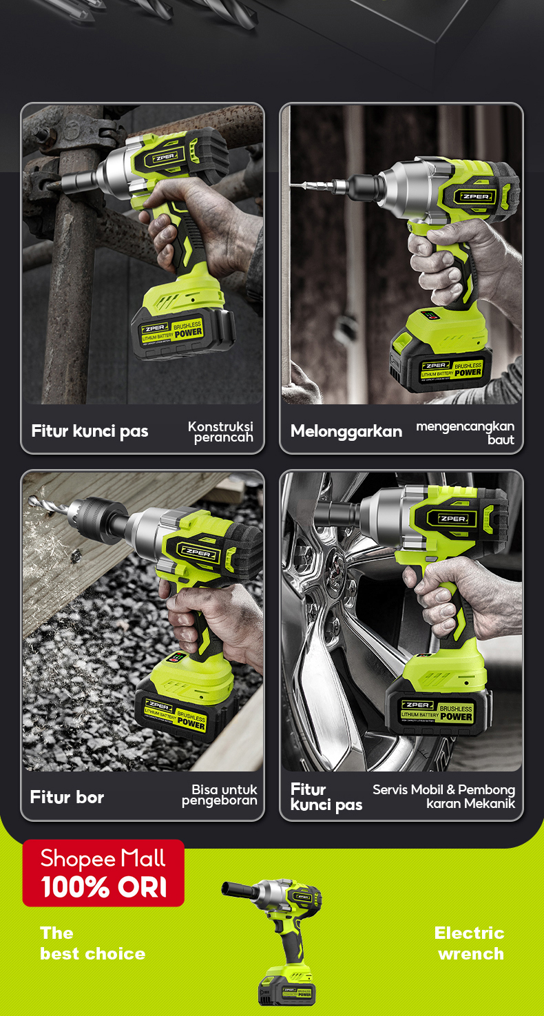 Jual ZPER Cordless Impact Wrench Brushless impact baterai wrench Mobil ...