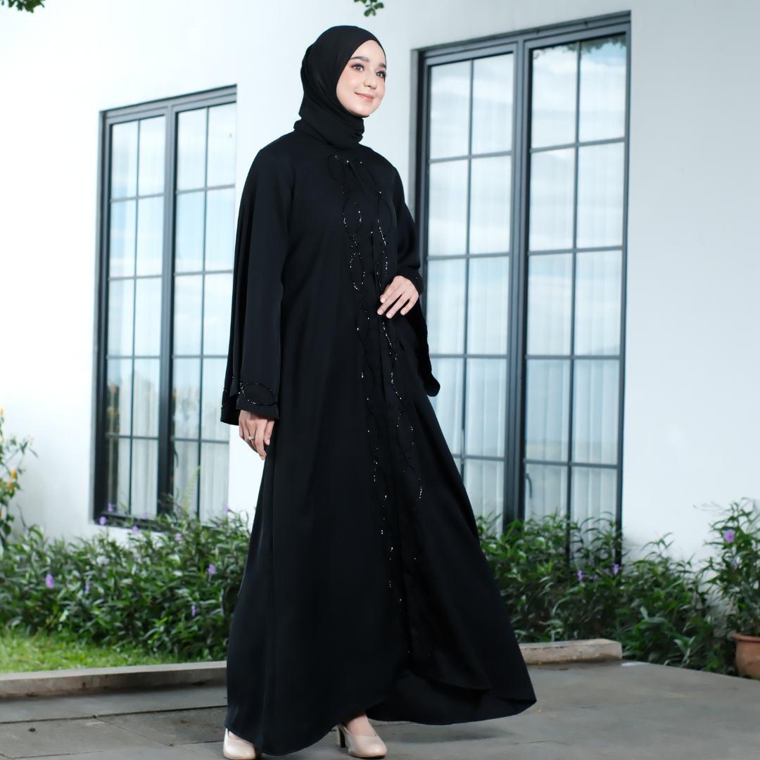 Jual gamis abaya hitam mewah elegan terbaru 2025 lebaran wanita premium ...