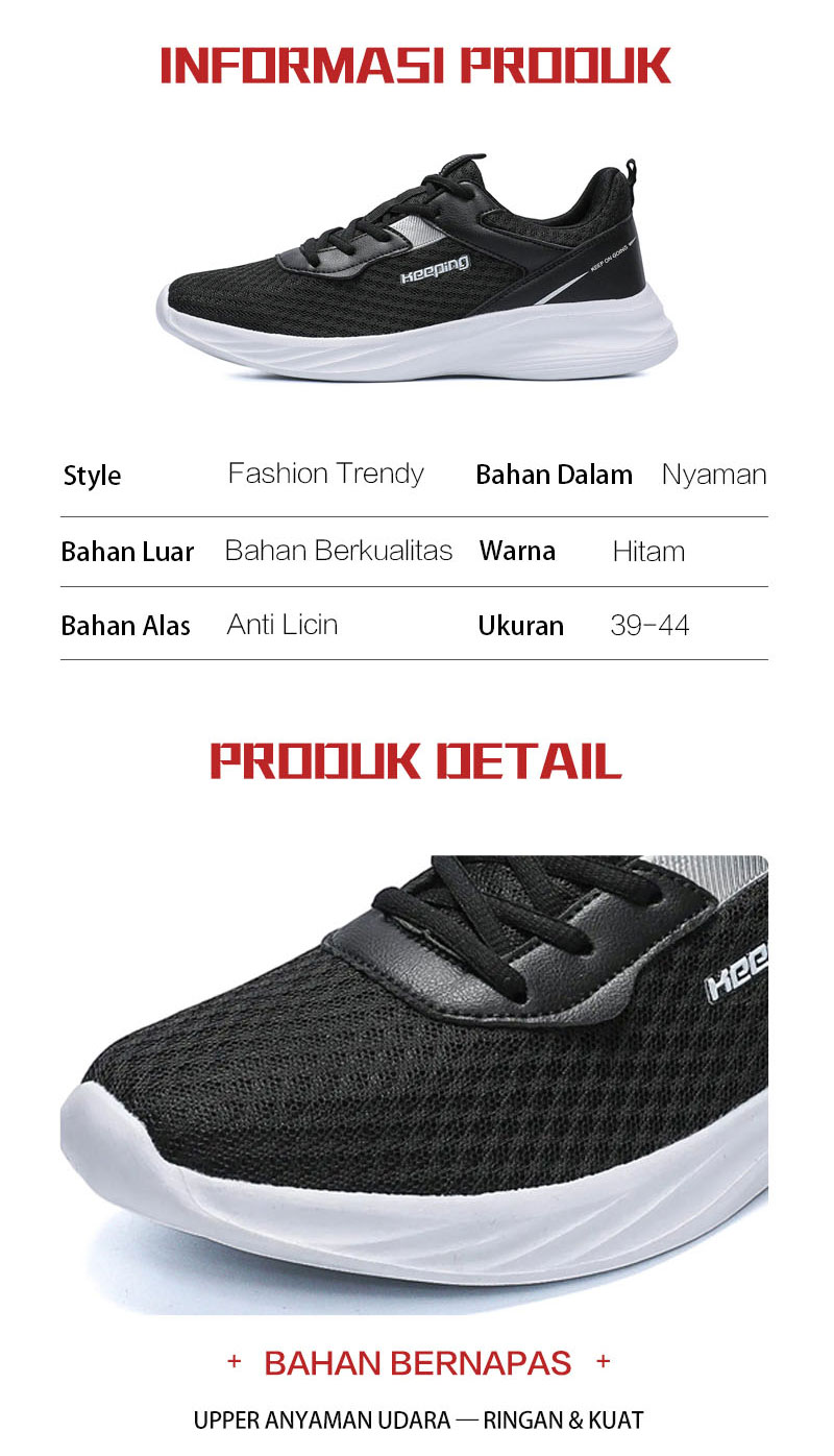 Jual Keeping Sepatu Pria Ringan Casual Sepatu Sneakers Cowok Hitam Jogging Sepatu Olahraga Lari ...