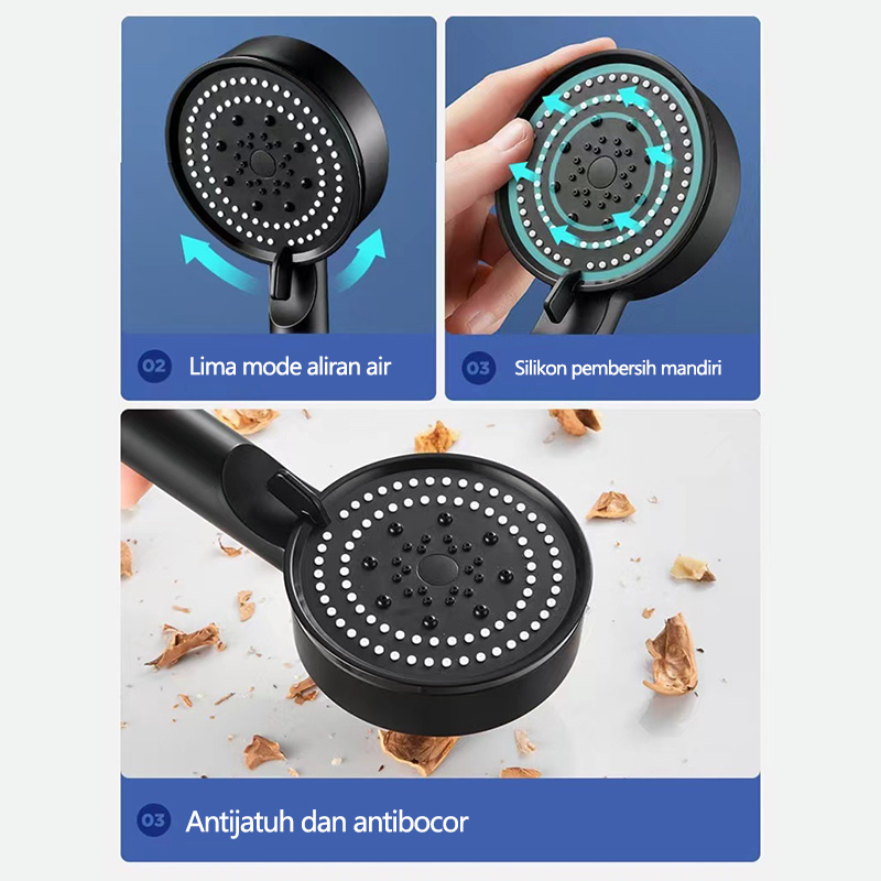 Jual Lenodi Kepala Shower Mandi Hitam Premium Portabel dengan Selang Shower Kamar Mandi Portabel ...