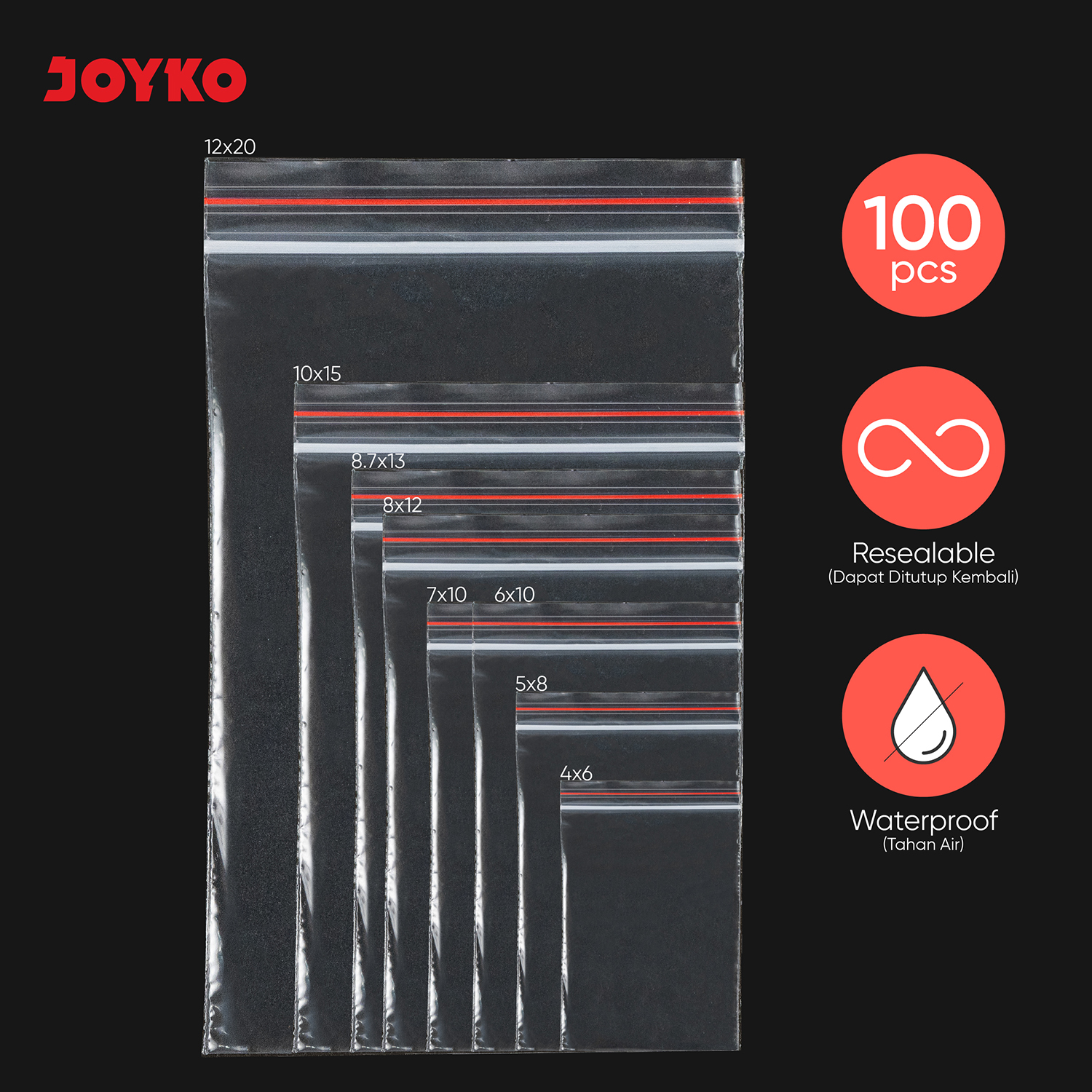 Jual Plastik Klip Resealable Bag RSB-100 Joyko 4X6~12X20 | Shopee Indonesia