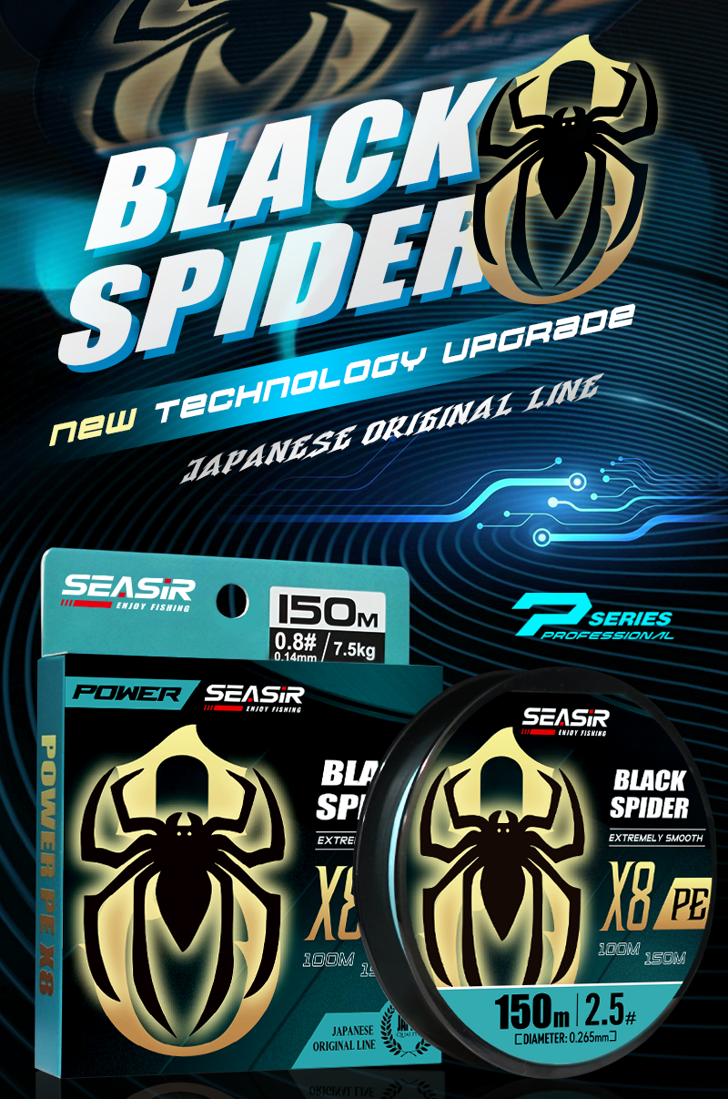 Jual [OFFICIAL] SEASIR Black Spider Senar PE X8 Senar Pancing PE (150 Meter, 7.5kg-21kg) P ...