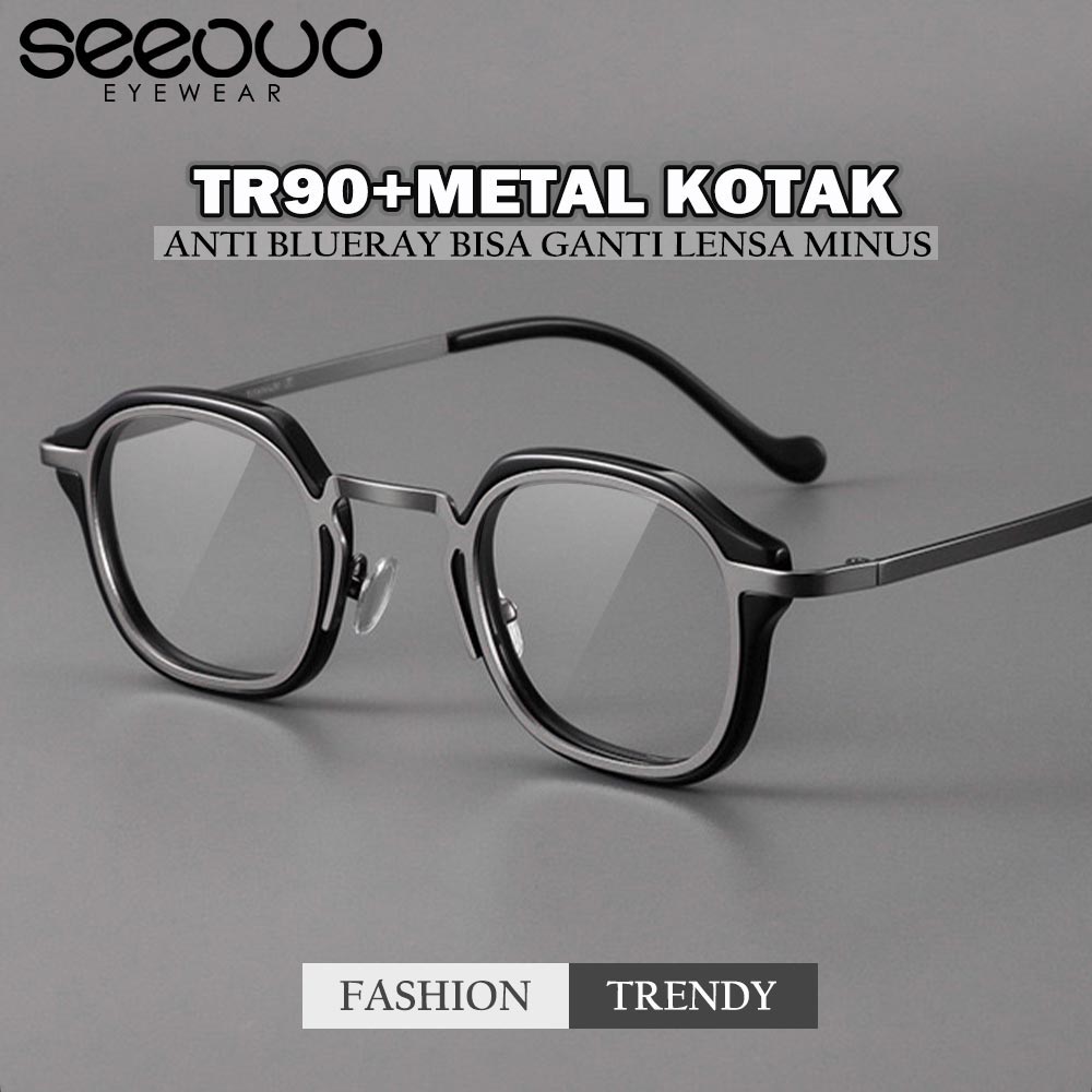 Jual Seeouo Kacamata Antiradiasi Blueray TR90+ Metal Style Kotak Retro Simple Stylish Frame ...