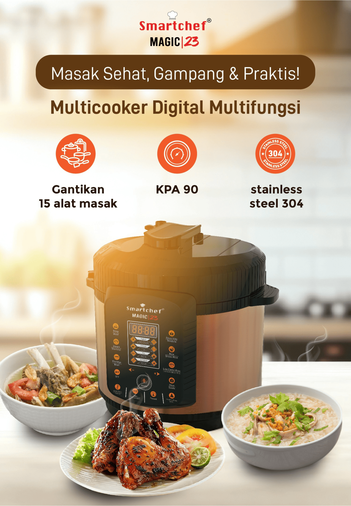 Jual Smart Chef Low Carbo Presto Listrik Multicooker Smart Cooker Slow ...