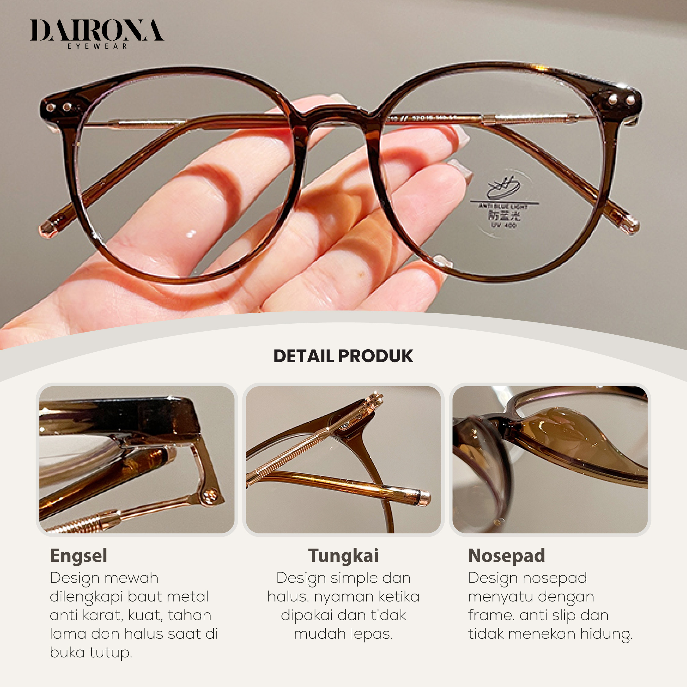 Jual Dairona Eyewear Kacamata Photocromic Lensa Minus Anti Radiasi Anti Blueray Pria Wanita ...