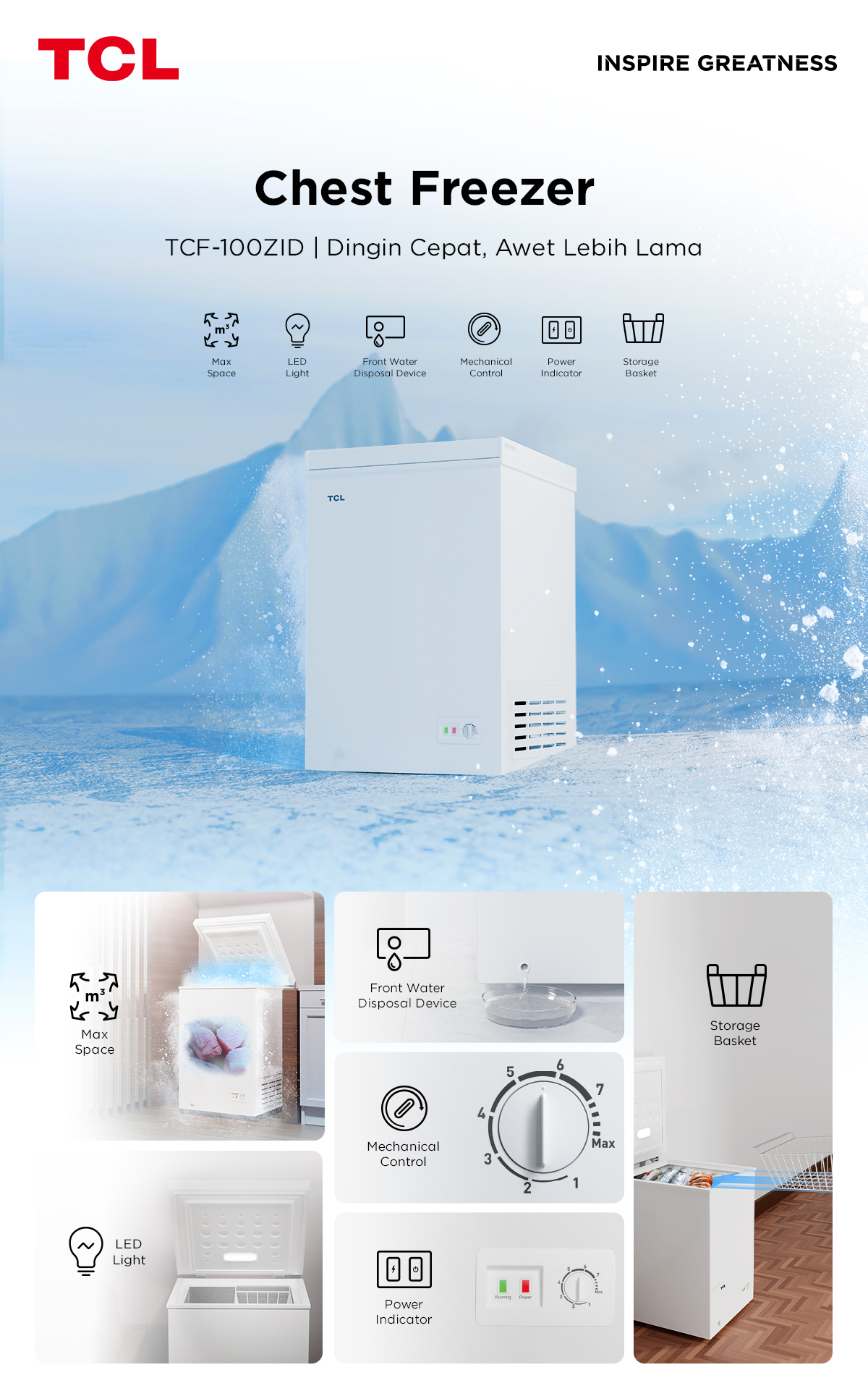 Jual TCL Chest Freezer Kapasitas 100 Liter Super Freezing - Storage ...