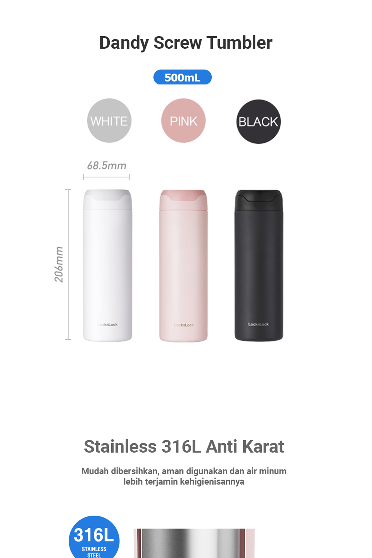 Jual LocknLock Dandy Tumbler Screw 500ml - LHC4281 | Shopee Indonesia