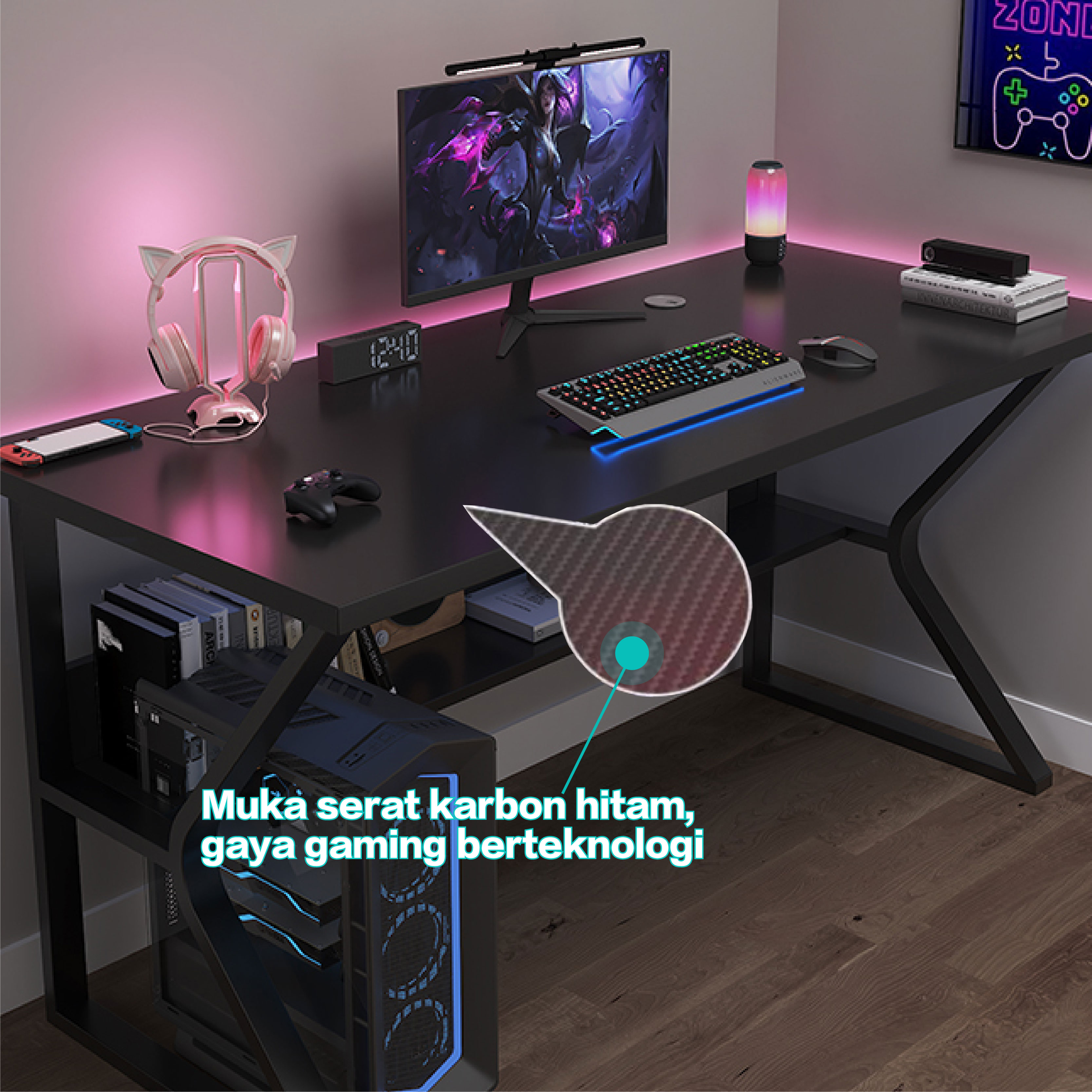 Jual antsun-Meja Komputer Minimalis Meja Gaming Meja L Pola Fiber ...