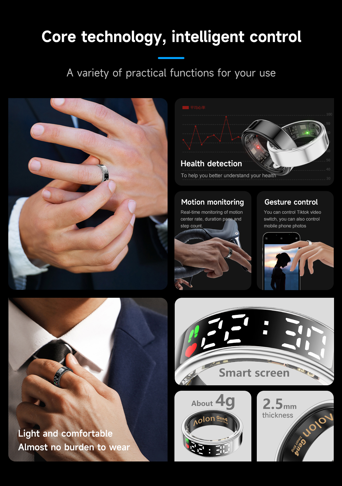 Jual Aolon Ring Gen4 Smart Ring Layar LCD Multifungsi Detak Jantung ...