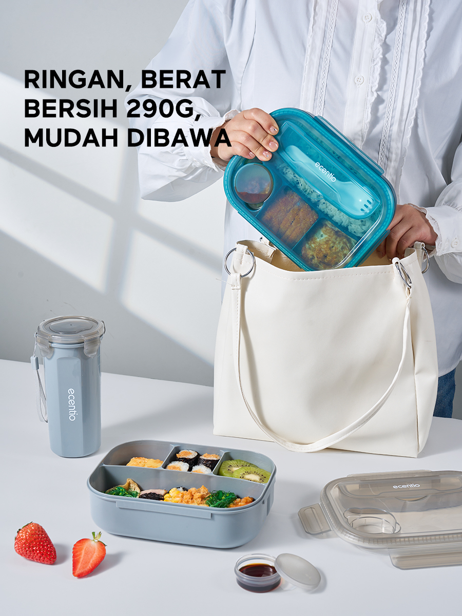 Jual ecentio kotak bekal anti tumpah kotak tempat bekal 1200ml+500ml lunch box set free sendok ...