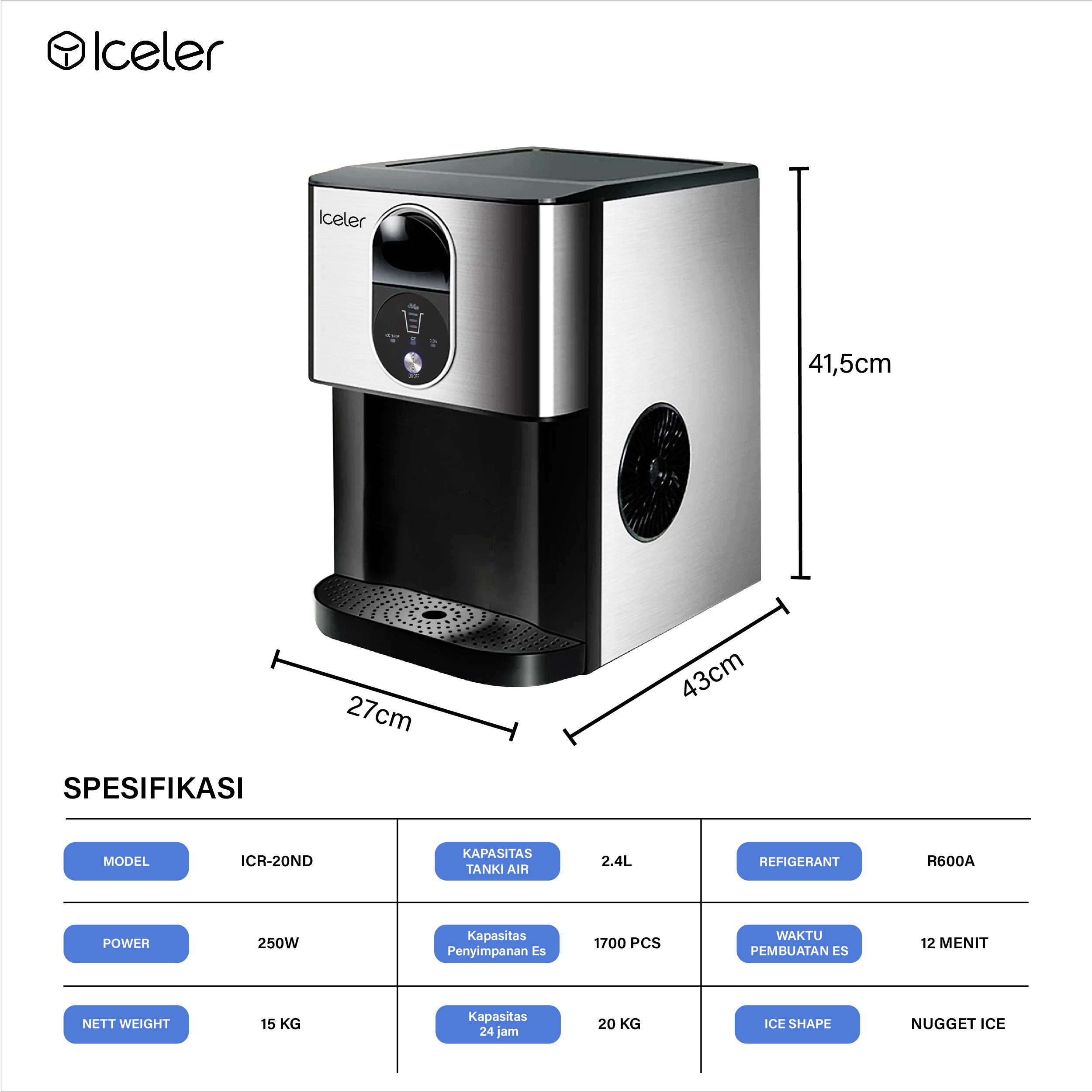 Jual Iceler Mesin Es Batu Iceler 30KG/24JAM Ukuran Es Besar | Shopee ...