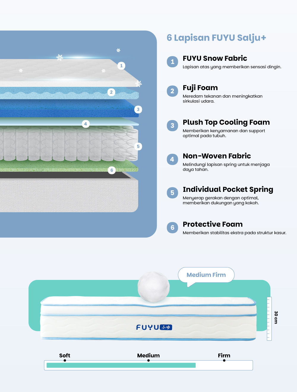 Jual FUYU Salju Plus Kasur Dingin Pocket Spring Bed 30 cm Plush Top - Ukuran 180x200 King - Fuji ...