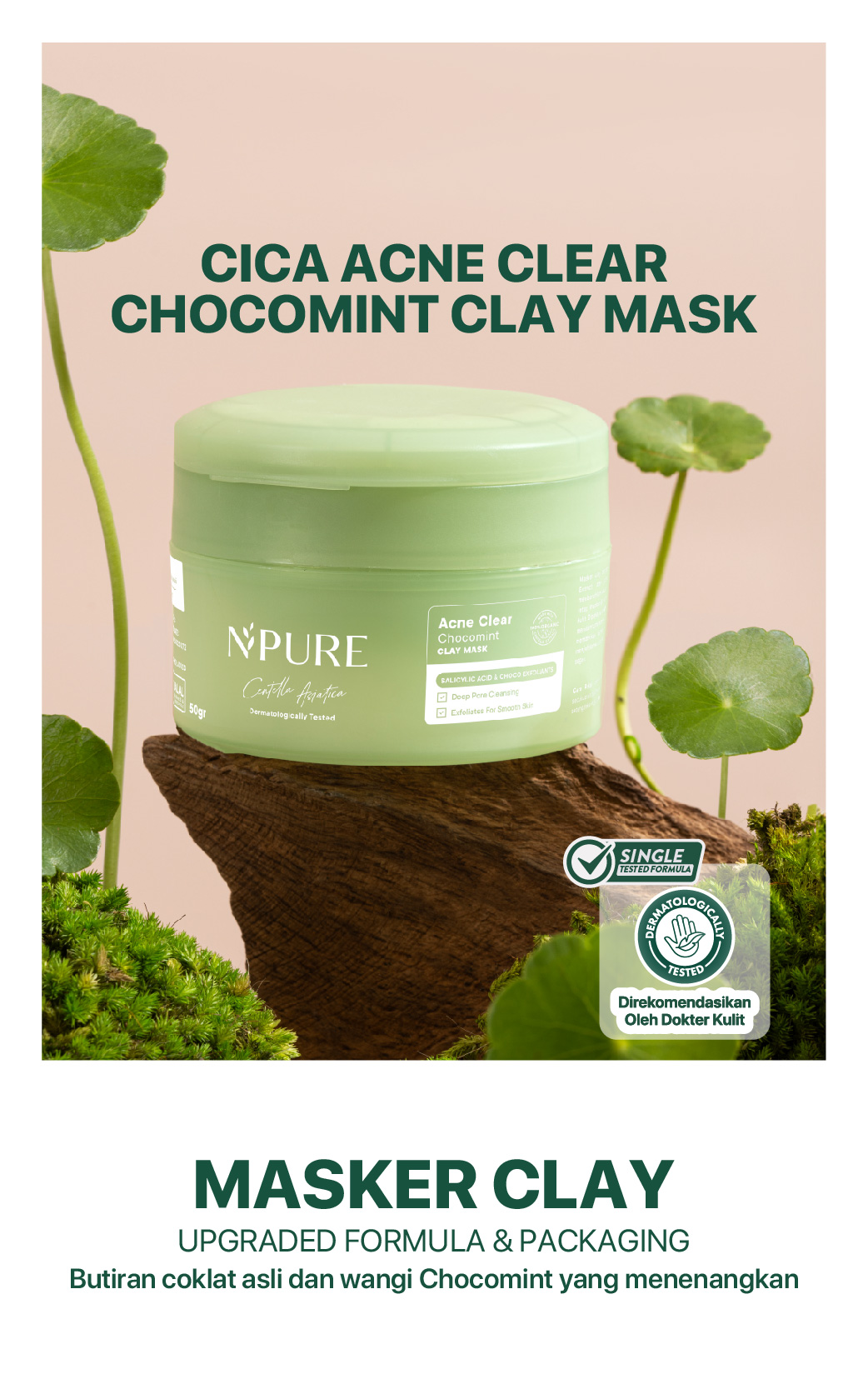 Jual NPURE Cica (Centella) Acne Clear Chocomint Clay Mask 50 gr ...