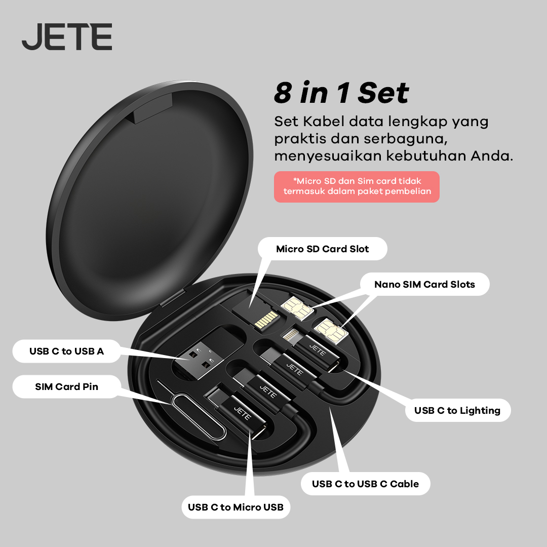 Jual Kabel Data HP 8in1 JETE CX15 60 Watt Output 3A - Garansi 2 Tahun ...