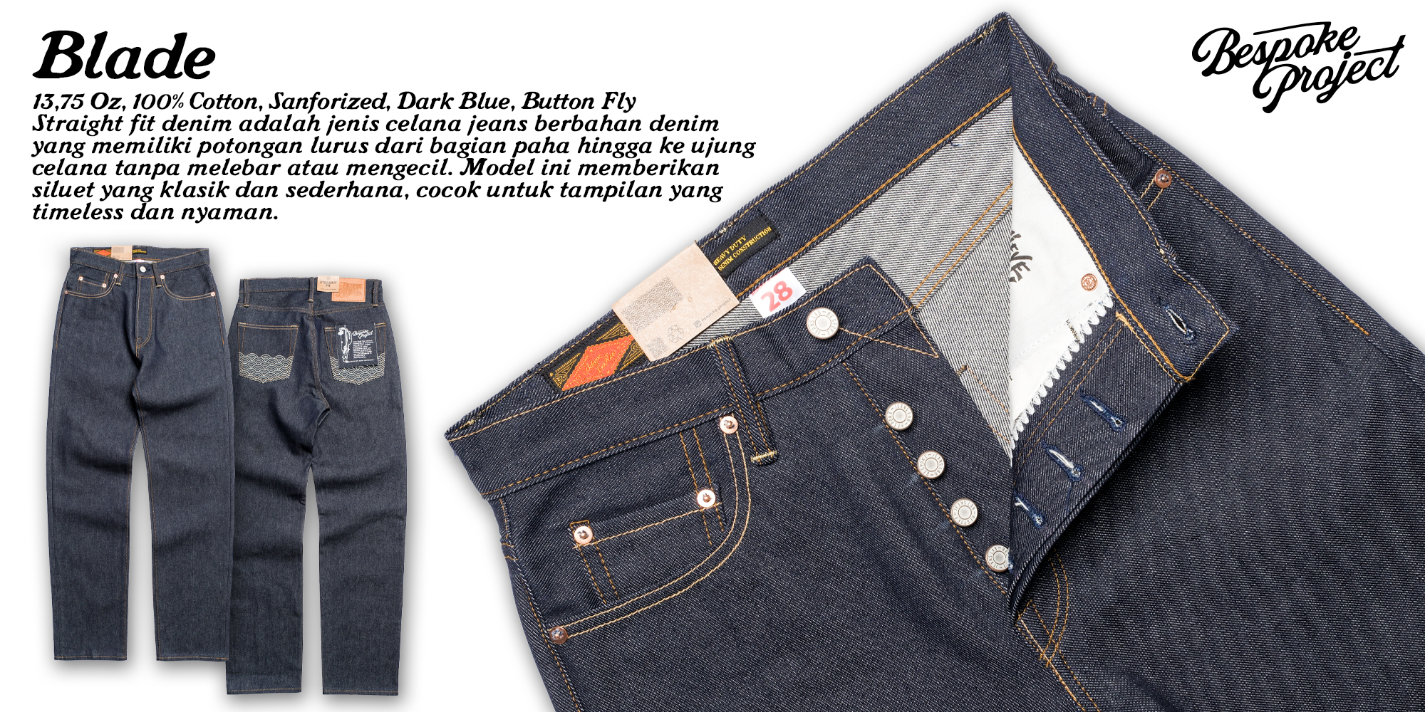 Jual Bespoke Project - Celana Jeans Blade Straight Fit Raw Denim ...