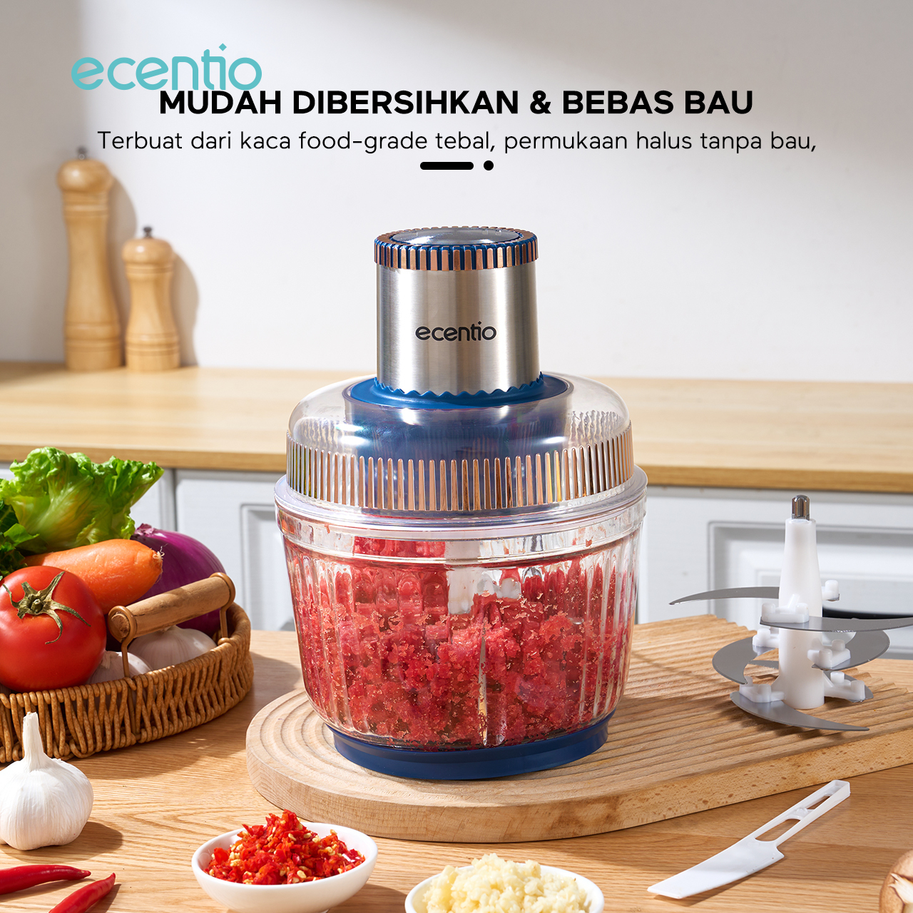 Jual ecentio Penggiling Daging 3L Food Chopper Kaca Motif 400 Watt 6 ...