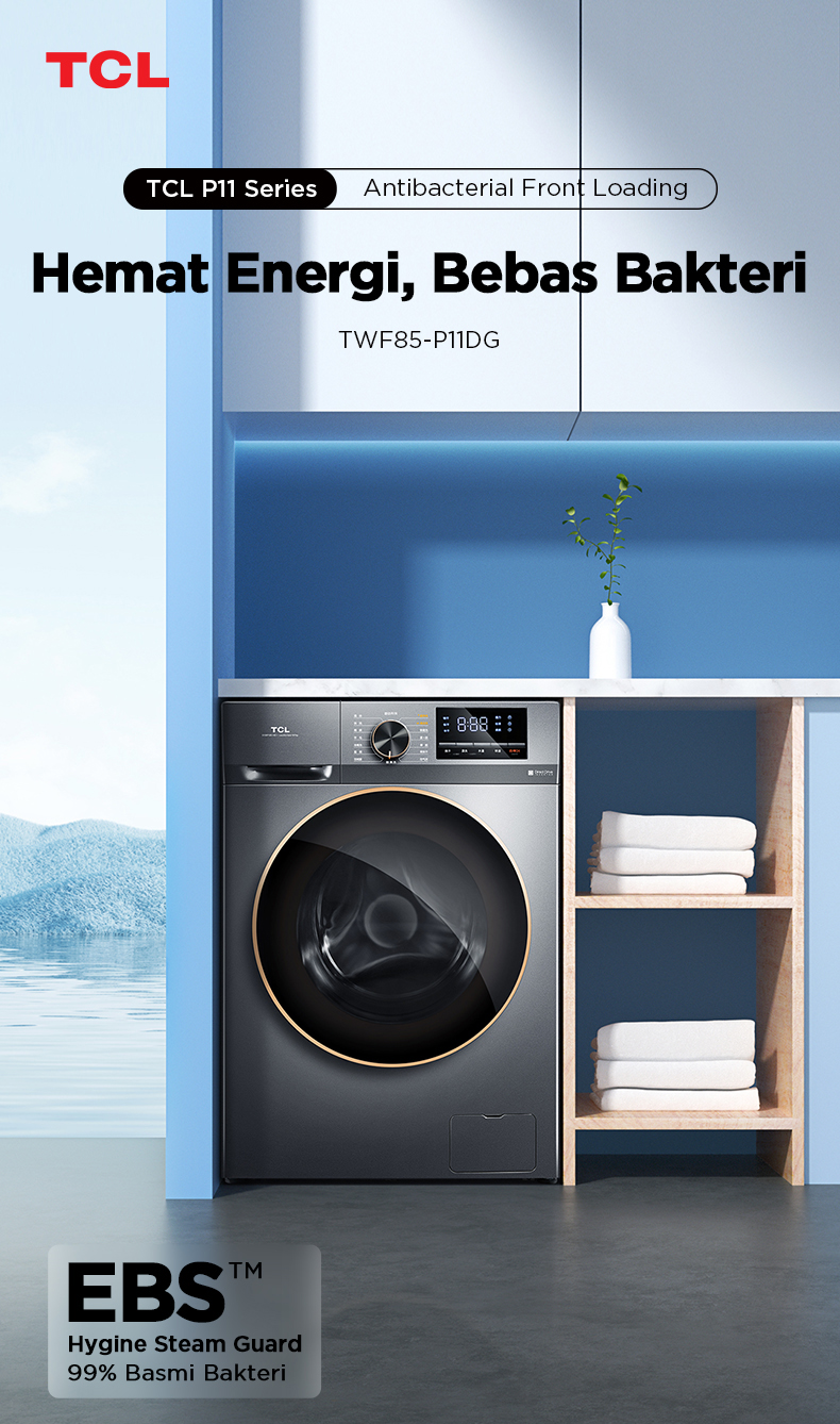 Jual TCL Mesin Cuci Front Loading Inverter P11 8 KG - EBS Steam Wash ...