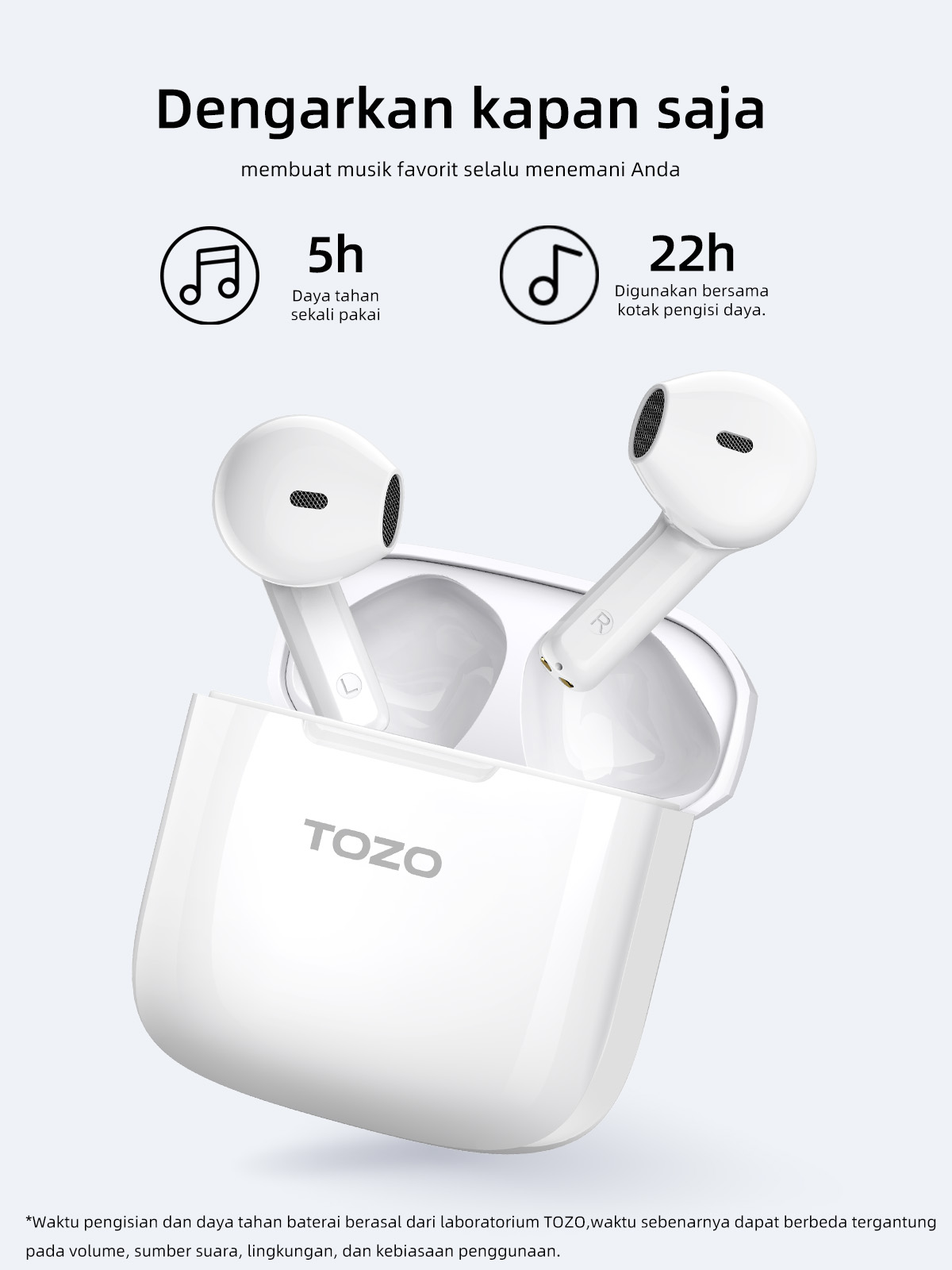 Jual (Super Bass )TOZO A3 Wireless Headset Bluetooth Half in-Ear Comfortable to Wear Lightweight ...