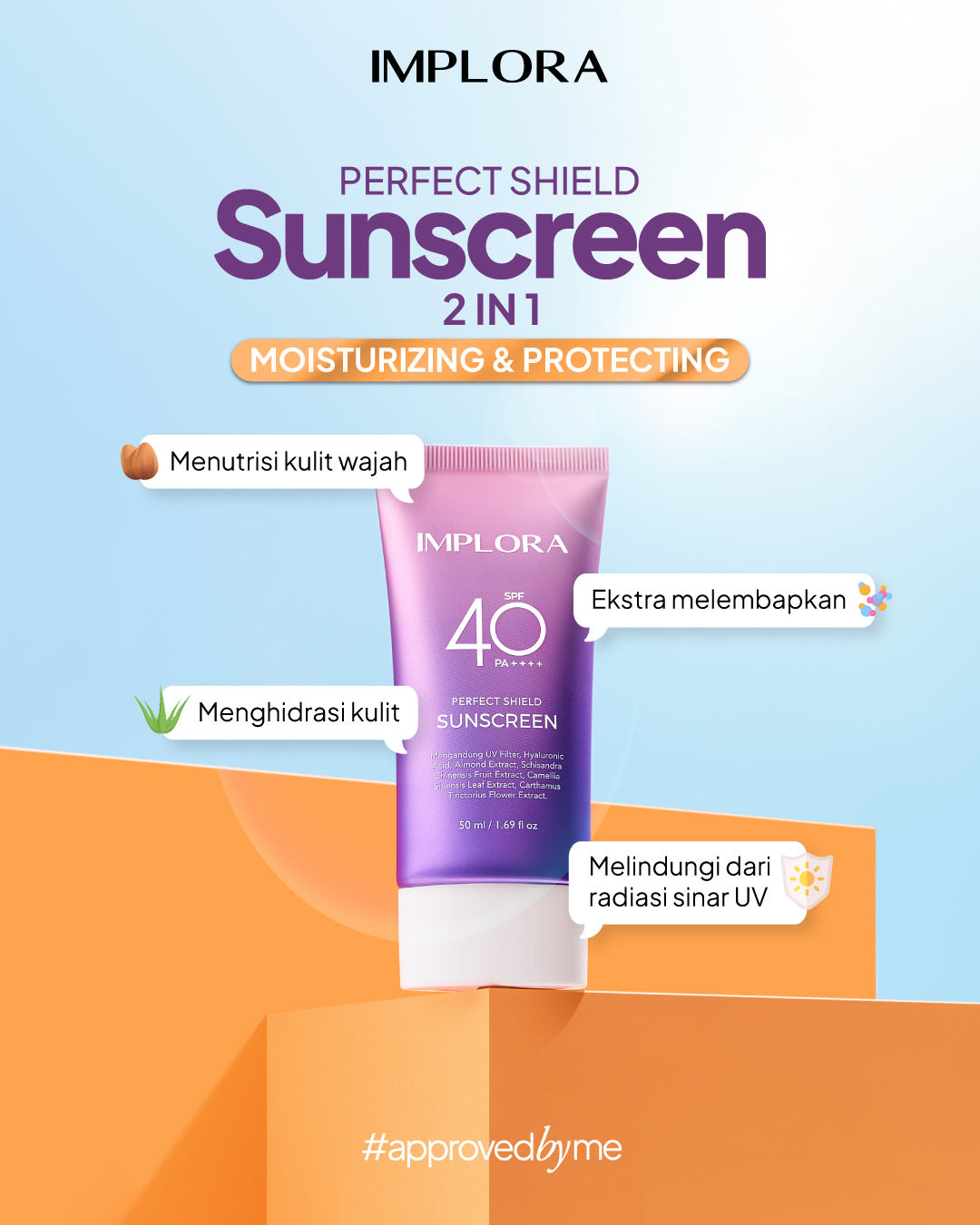 Jual Implora Perfect Shield Sunscreen SPF 40 PA++++ | Sunblock Wajah | Hyaluronic Acid Extract ...