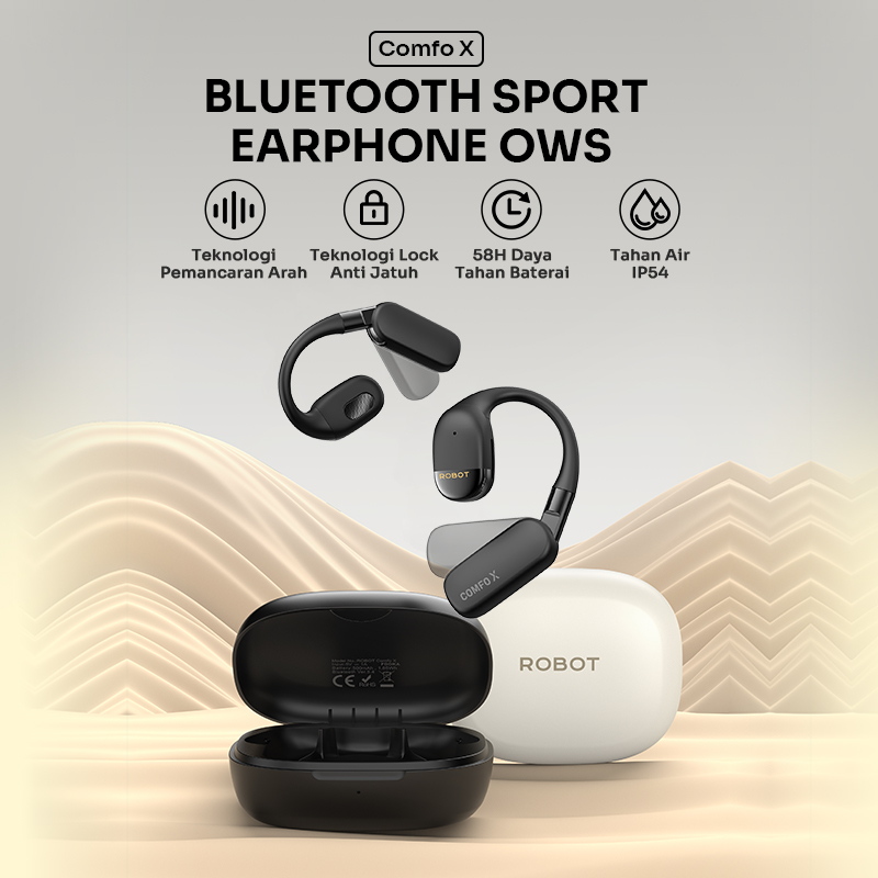 Jual ROBOT Comfo X Bluetooth 5.4 Earphone Desain Lipat Kunci Anti Jatuh Cocok Semua Telinga Aman ...