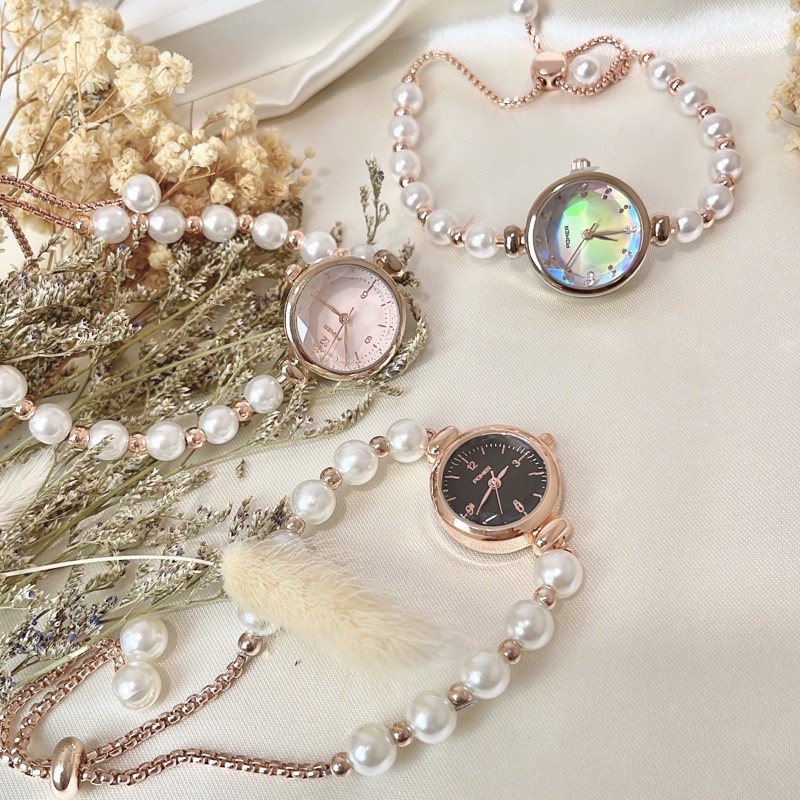 Jual POMER Jam Tangan Wanita Tali Gelang Mutiara Anti Air Korea Elegan ...