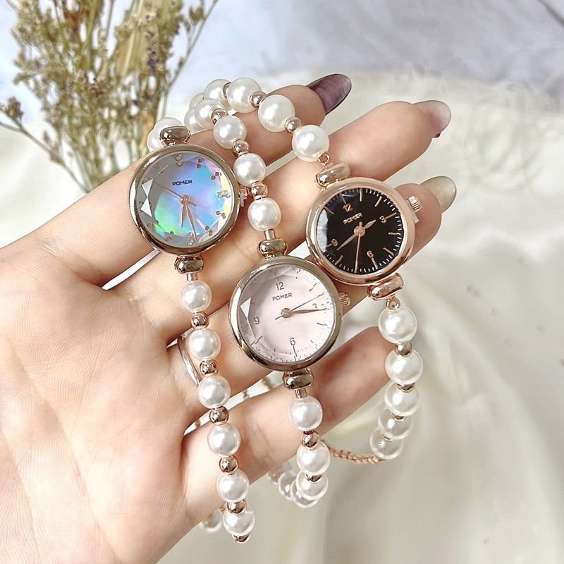 Jual POMER Jam Tangan Wanita Tali Gelang Mutiara Anti Air Korea Elegan ...