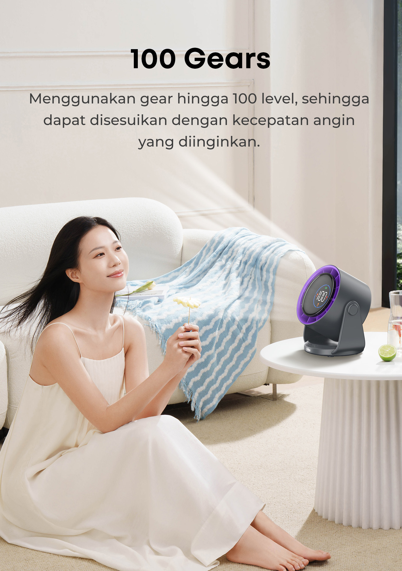 Jual OLIKE Desktop Fan PF7 4000 mAh 100 Gears (Mode Kecepatan) | Kipas ...