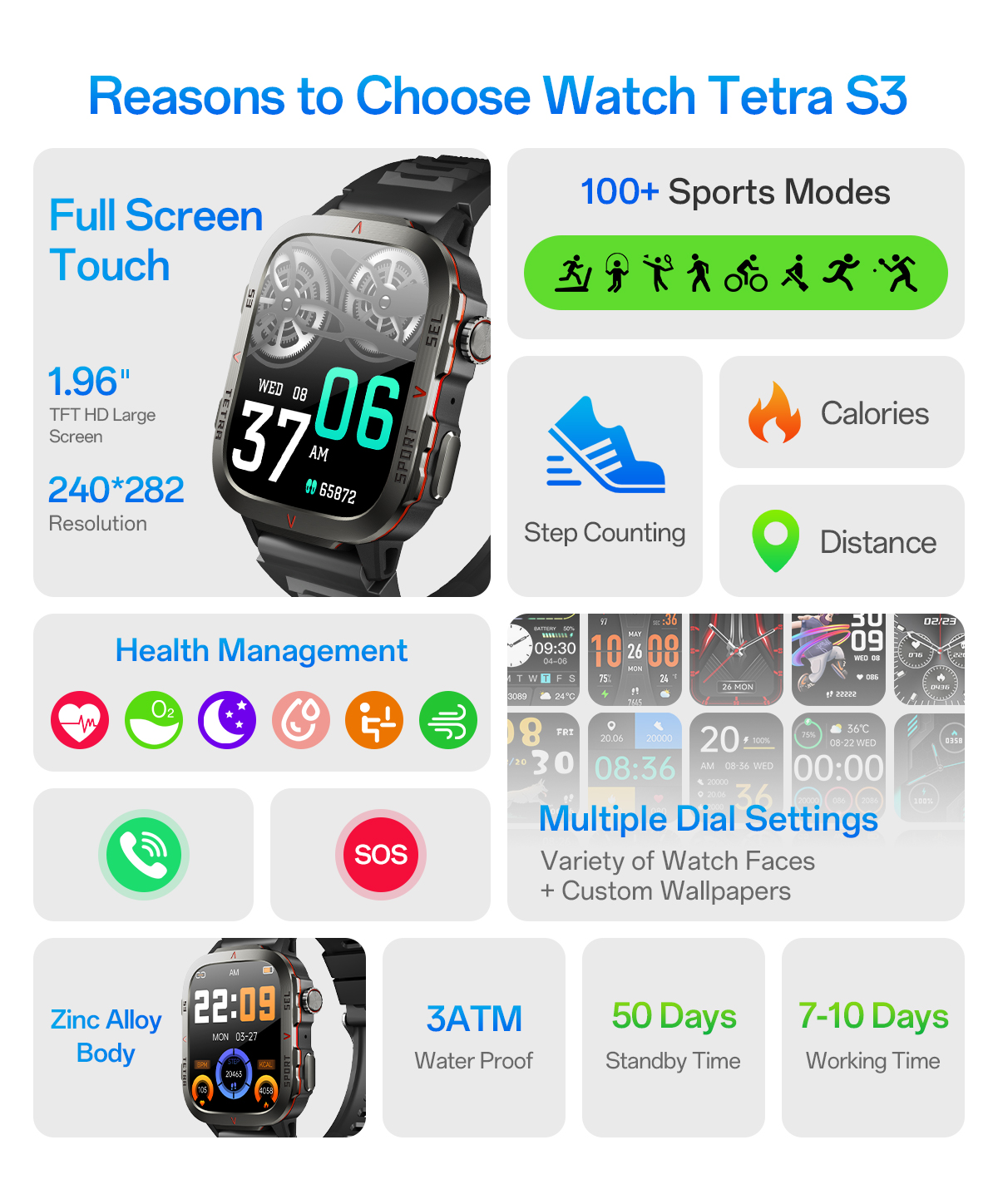 Jual Aolon Tetra S3 Smartwatch Original Exclusive 1.96“ Screen HD 100 ...