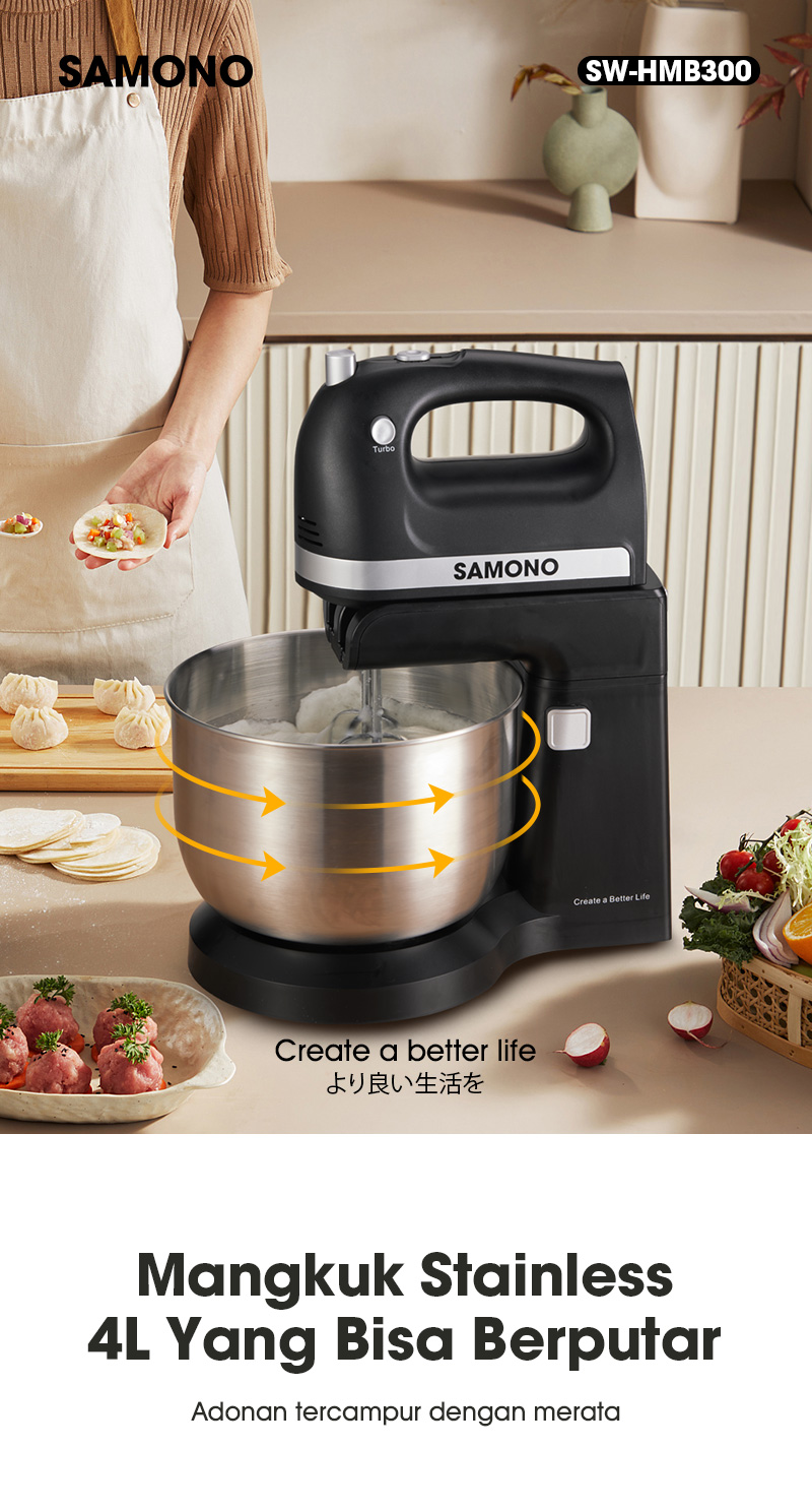 Jual SAMONO Stand Mixer 4L Electric Mixer 300W Motor Bertenaga Dua ...