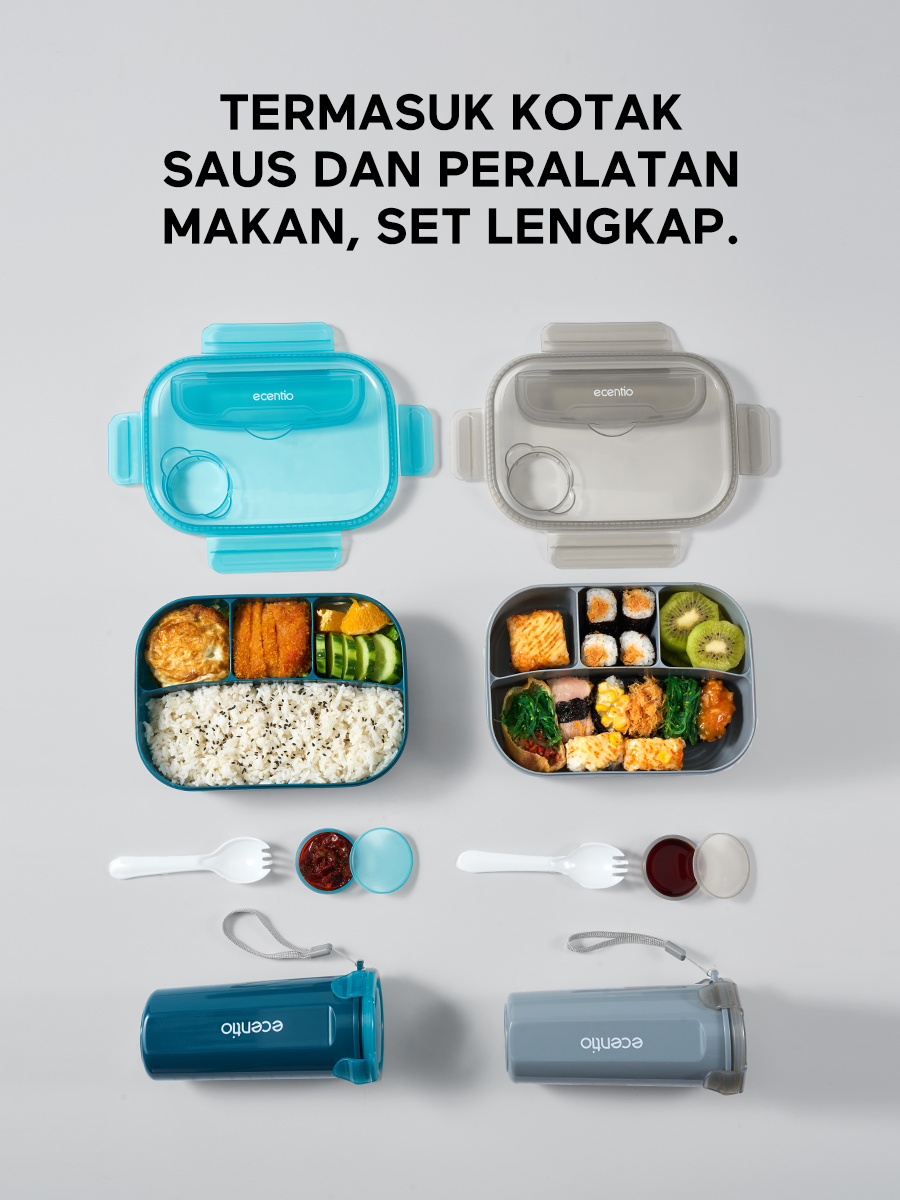 Jual ecentio kotak bekal anti tumpah kotak tempat bekal 1200ml+500ml lunch box set free sendok ...