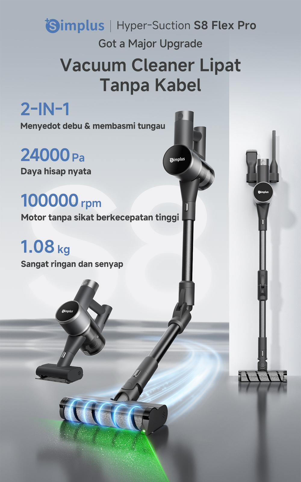Jual Simplus Vacuum Cleaner Daya 24000Pa Teknologi Deteksi Lampu Hijau Desain Fleksibel Dapat ...