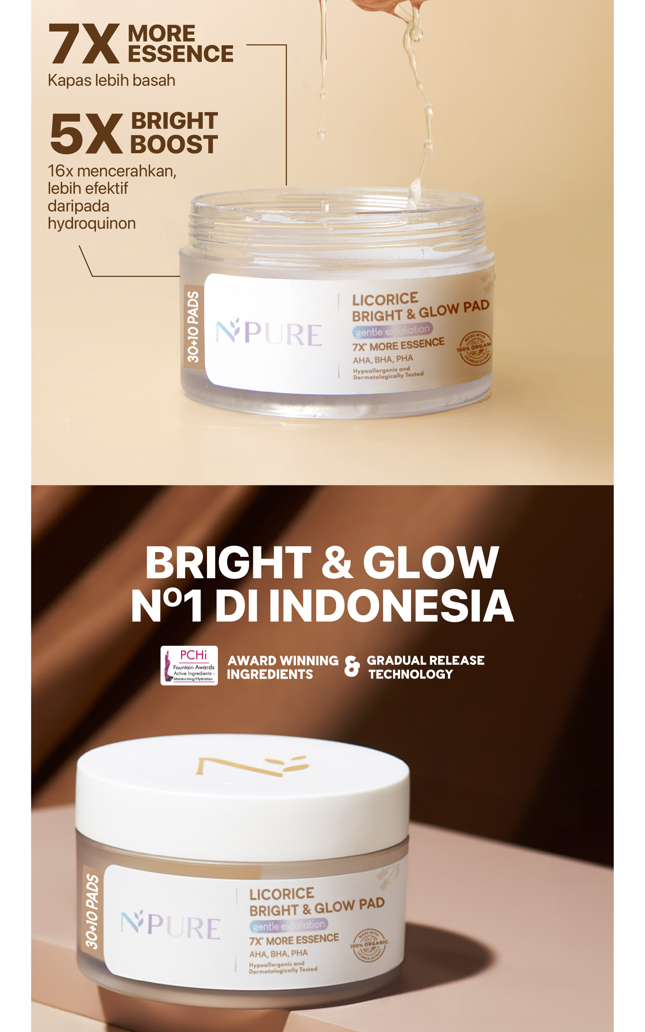 Jual NPURE Glowing Gentle Exfoliation Licorice Pad 40 pcs / Niacinamide ...