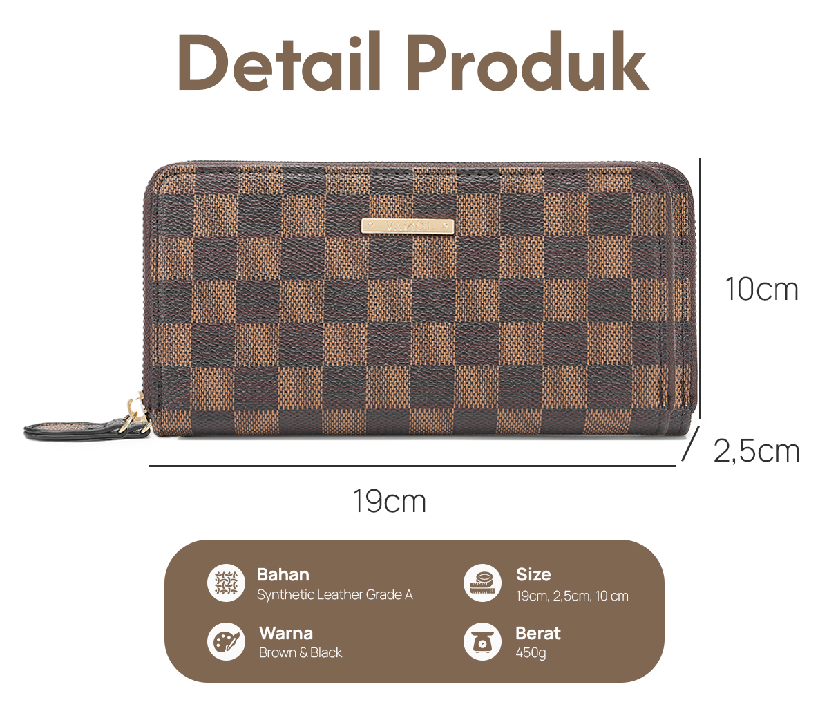 Jual [GRATIS BOX] VANDI Dompet Panjang Wanita Kulit Coklat Resleting ...