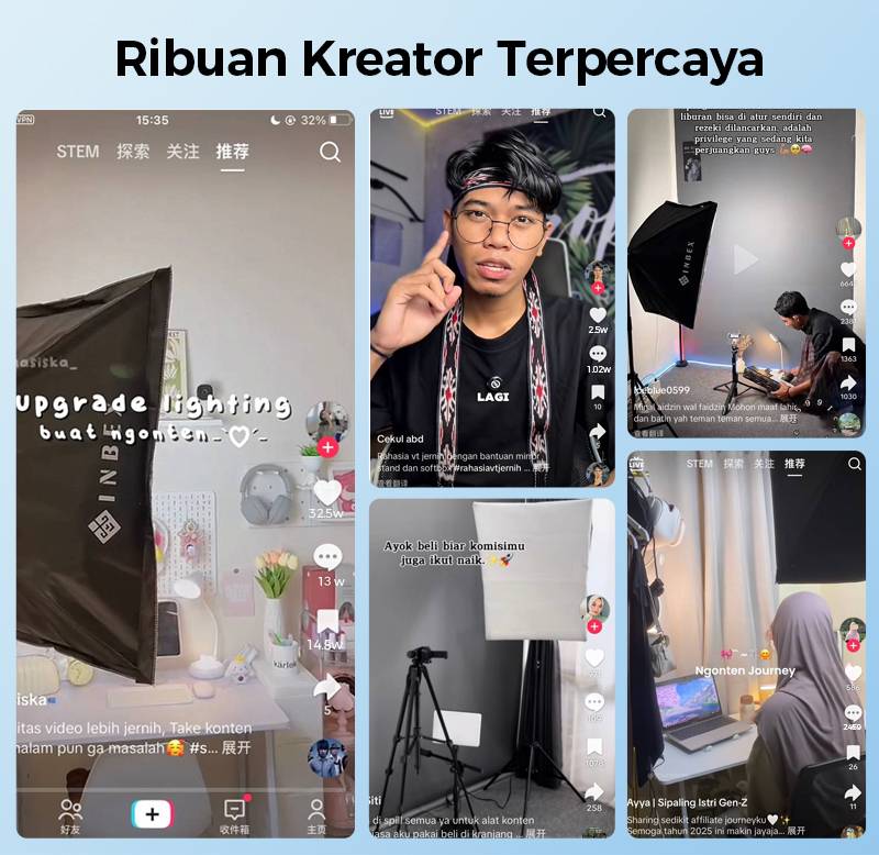 Jual INBEX Softbox Lighting Kit 3 Warna Kontent Kreator Live Streaming ...