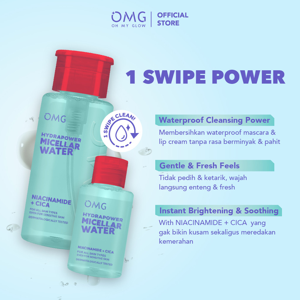 Jual OMG Oh My Glow Hydrapower Micellar Water 65ml and 300ml/Pembersih ...