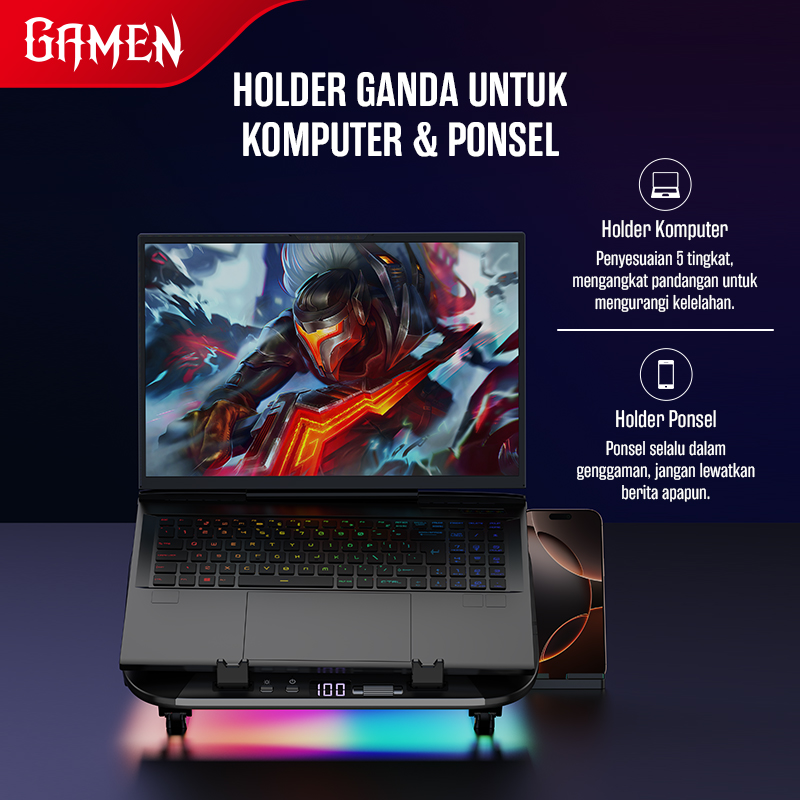 Jual GAMEN Cooling Pad Laptop Gaming Dual Kipas Turbo RGB Light GCP300 ...