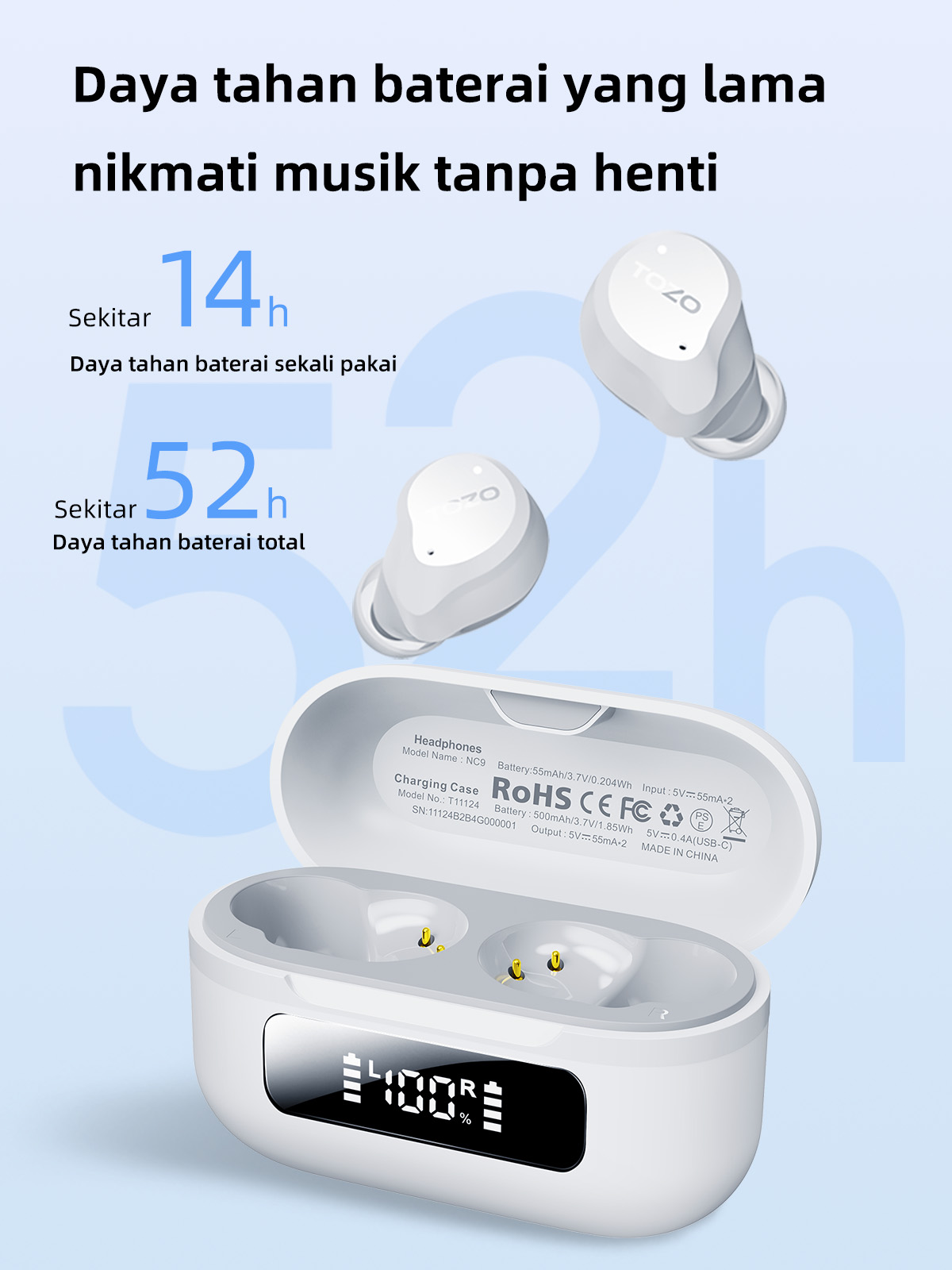 Jual NEW LAUNCHING Tozo Aerosound (NC9) Tws 6 Mics Hybrid ANC + 4 Mics ENC Long Playing Time ...