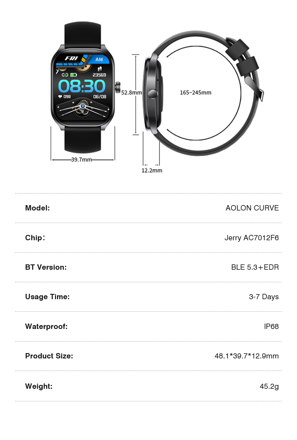 Jual Aolon Curve Jam Tangan Smartwatch Tahan Air IP68 Layar IPS ...