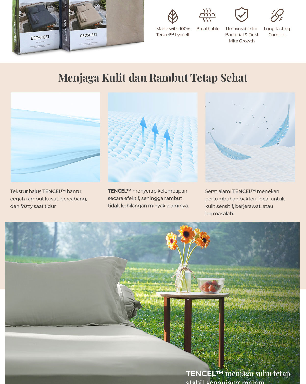 Jual BEGLANCE Tencel Lyocell Sprei Set Fitted 160 x 200 / 180 x 200 / 200 x 200 Shy Green Polos ...