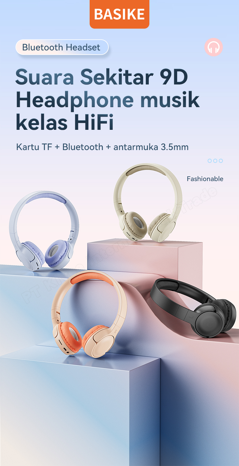 Jual BASIKE Headphone Wireless Bluetooth Headset Gaming 9D HIFI Music ...
