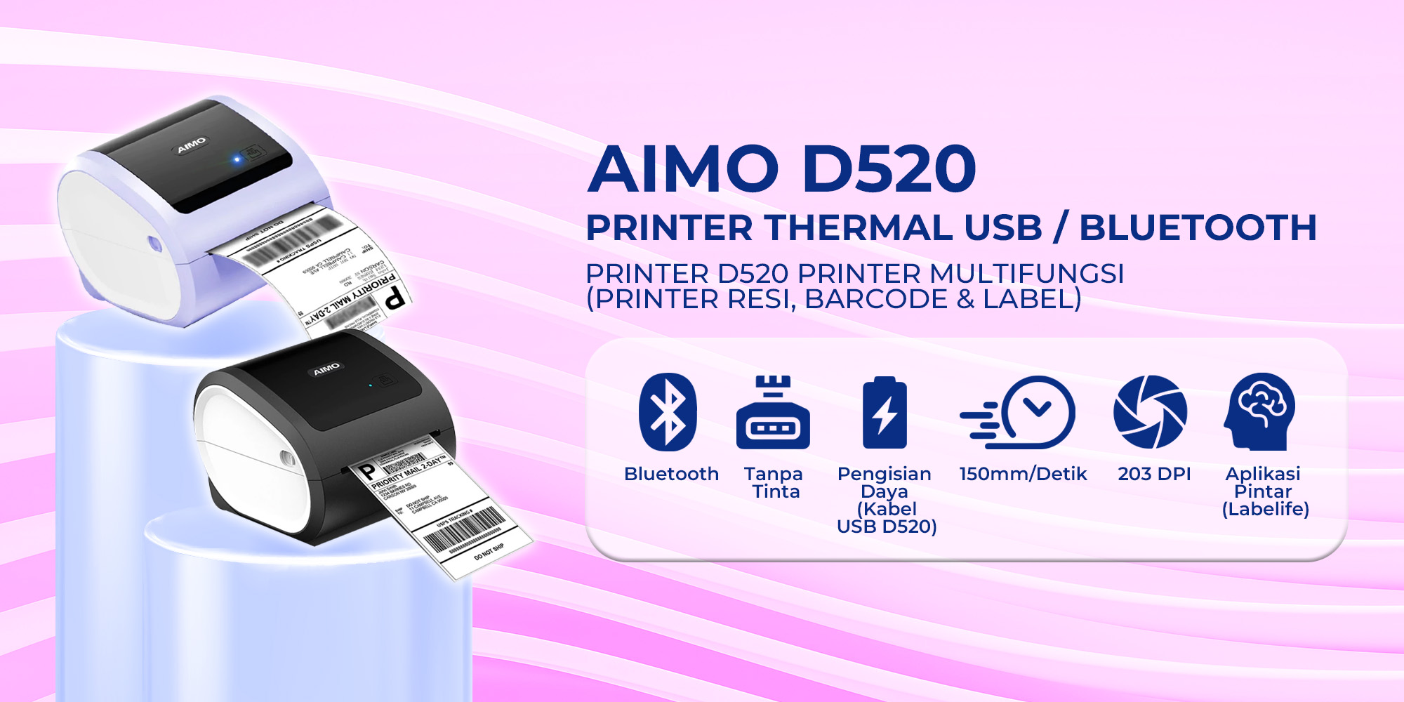 Jual AIMO D520 THERMAL PRINTER RESI BARCODE LABEL PENGIRIMAN 110MM A6 ...