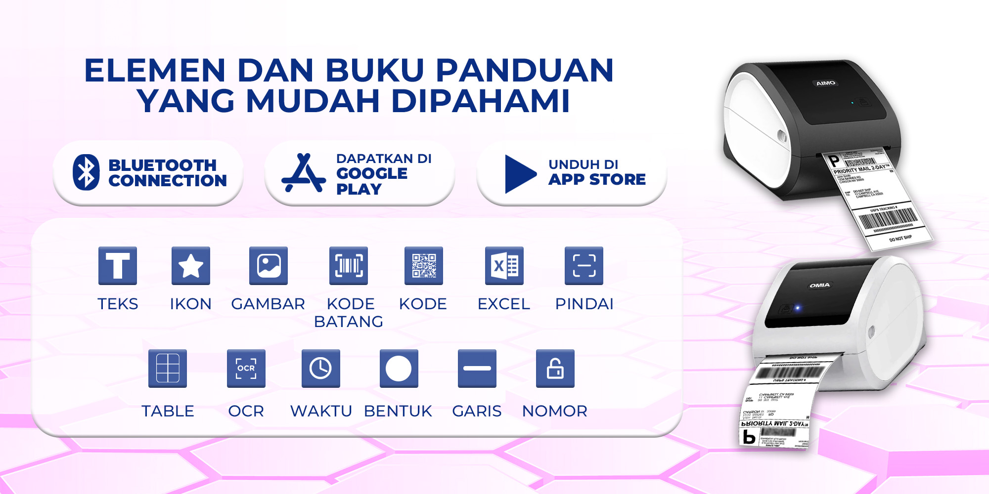 Jual AIMO D520 PRINTER BLUETOOTH PORTABLE PRINTER BARCODE THERMAL RESI ...