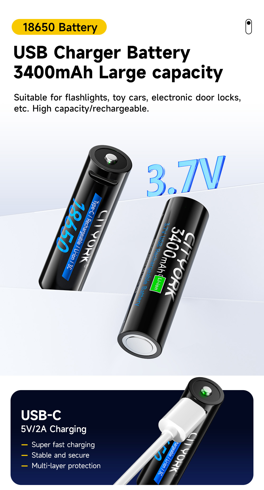 Jual PALO Baterai 18650 3400mAh Type-C USB 3.7V Lithium Rechargeable ...