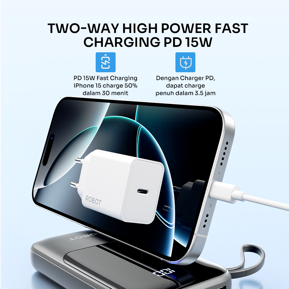 Jual ROBOT Powerbank Fast Charging 10000mAh PD 15W With Port and Cable ...